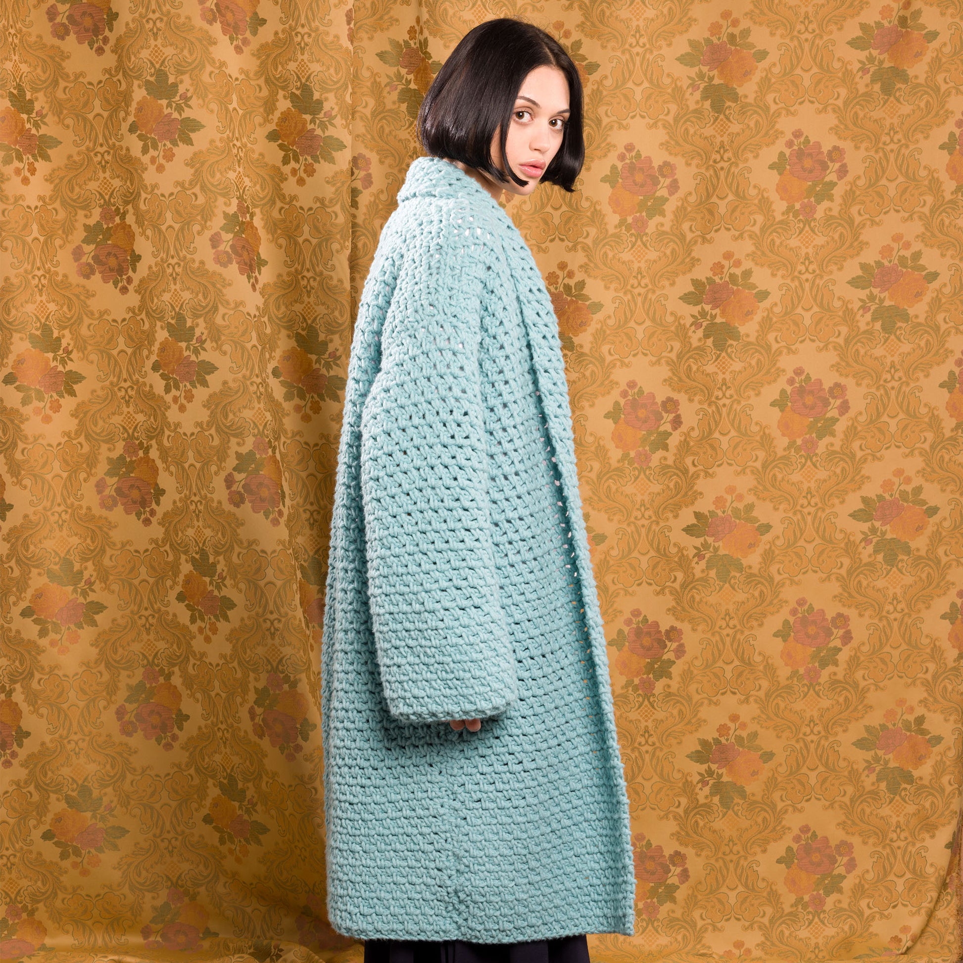 Free Easy Bernat Crochet Moss-Stitch Car Coat Pattern | Yarnspirations
