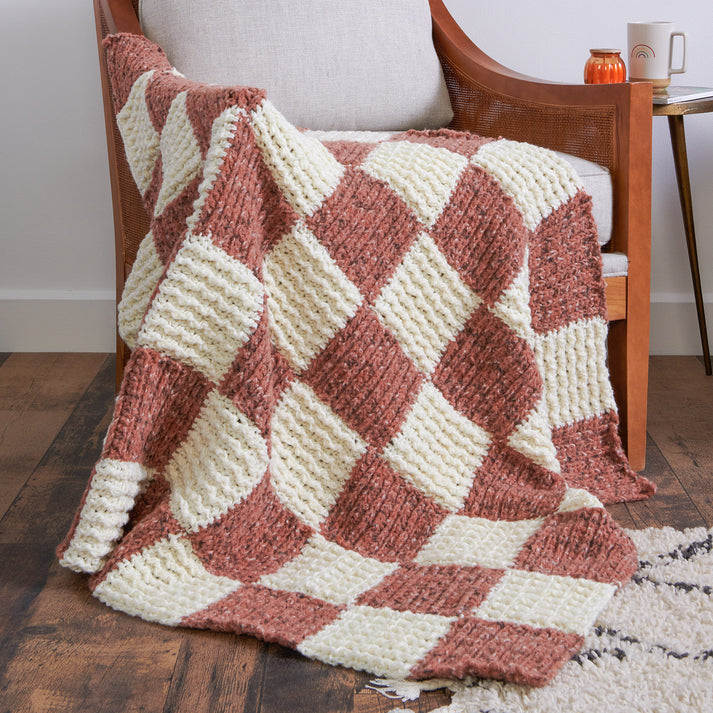 Free Easy Bernat Ribbed Checks Blanket Crochet Pattern | Yarnspirations