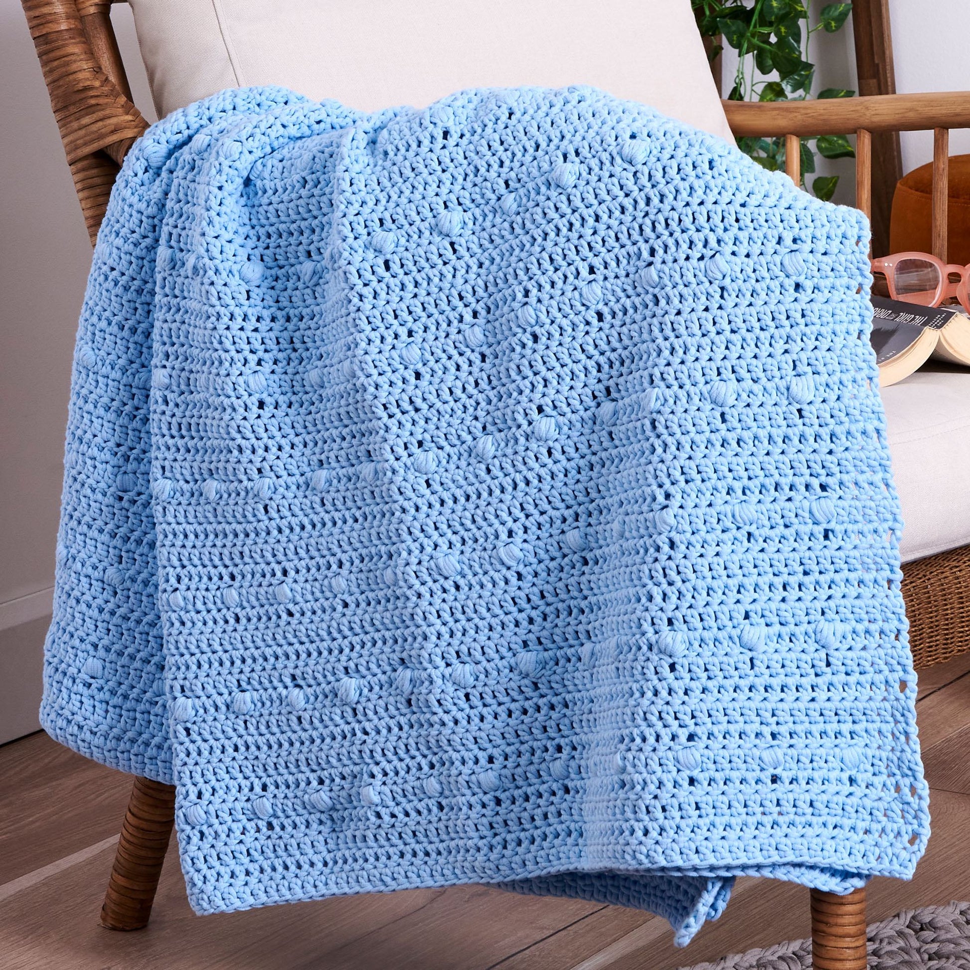 Free Easy Bernat Crochet Pops of Puffs Blanket Pattern | Yarnspirations