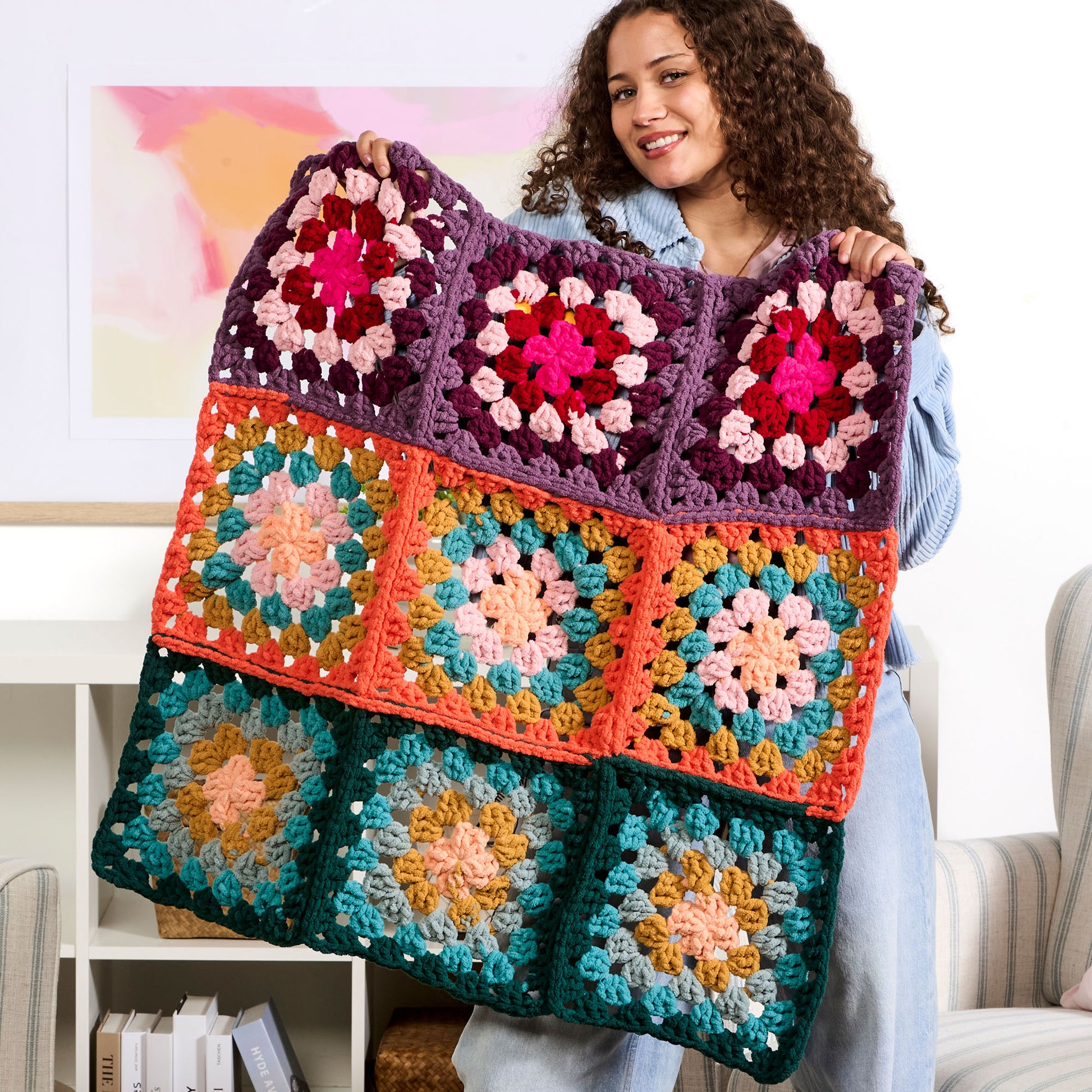 Free Easy Bernat Crochet Granny Square Bright Baby Blanket Pattern ...