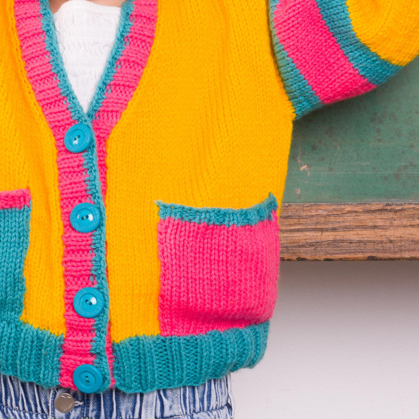 Free Easy Bernat Bright Student Kids Knit Cardigan Pattern | Yarnspirations