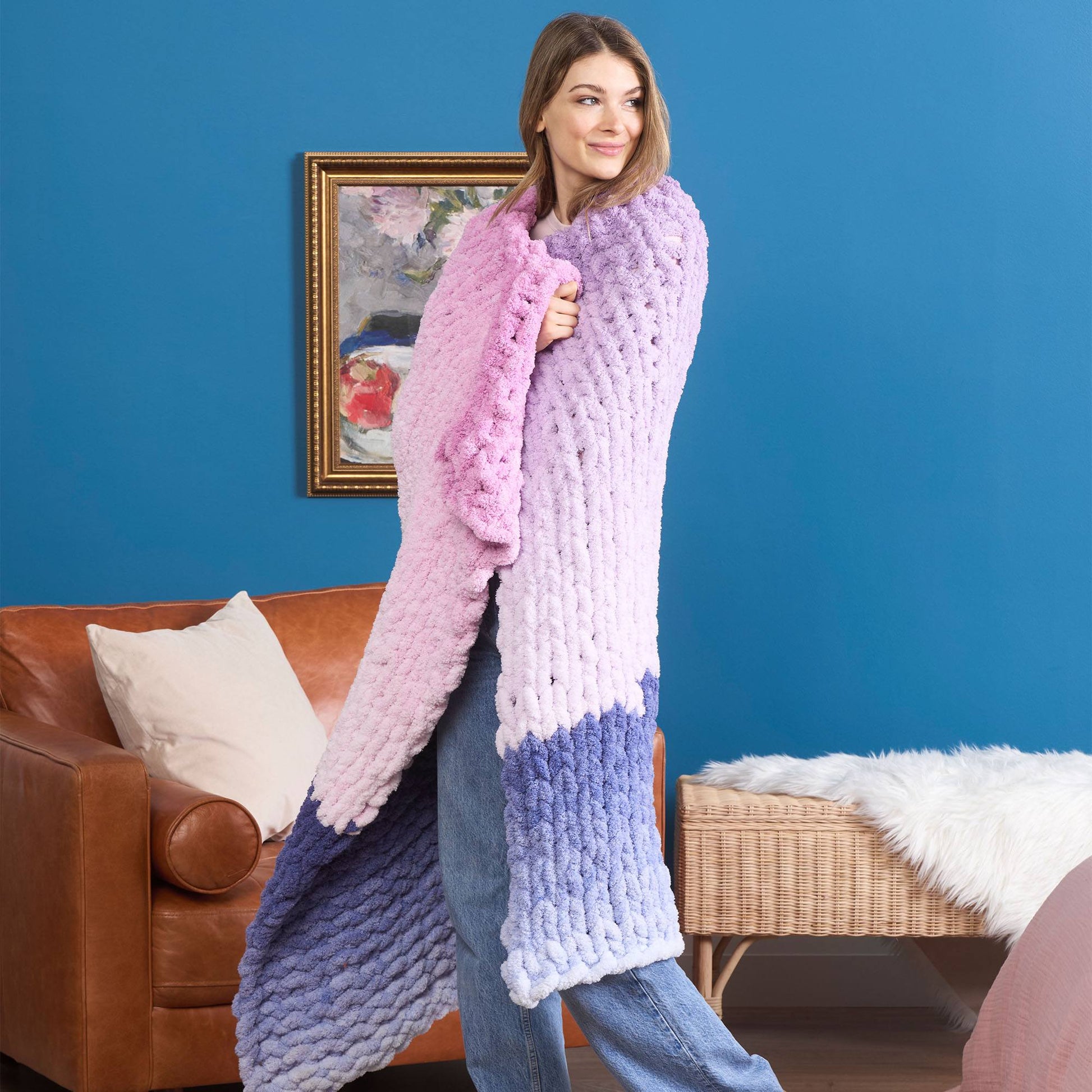Free Easy Bernat Phasing Spaces Knit Blanket Pattern | Yarnspirations