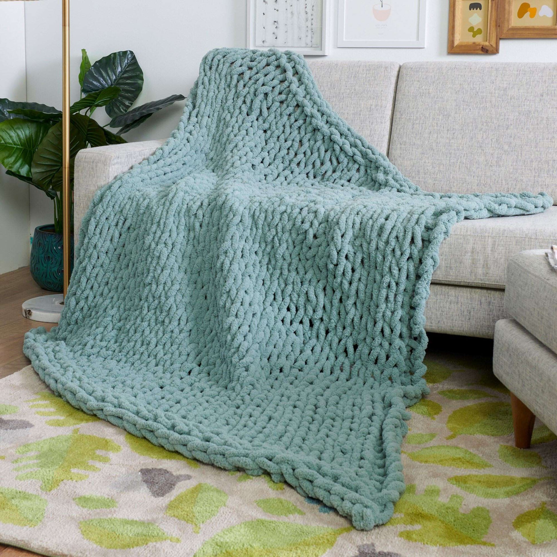 Free Beginner Bernat Ultra Squish Table Knit Blanket Pattern ...