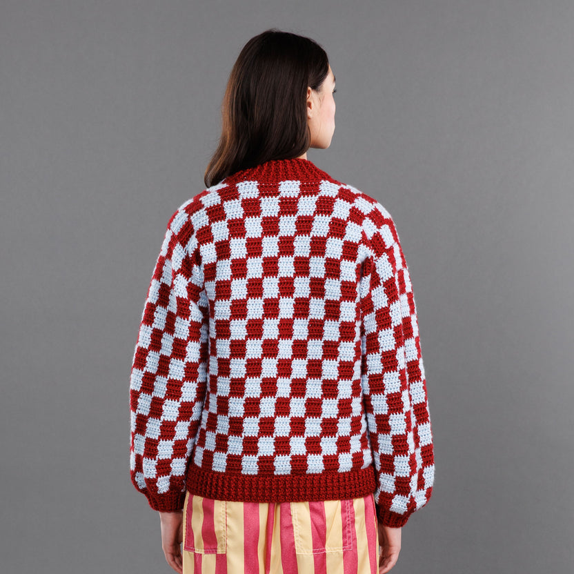 Free Intermediate Caron Checkered Crochet Cardigan Pattern | Yarnspirations