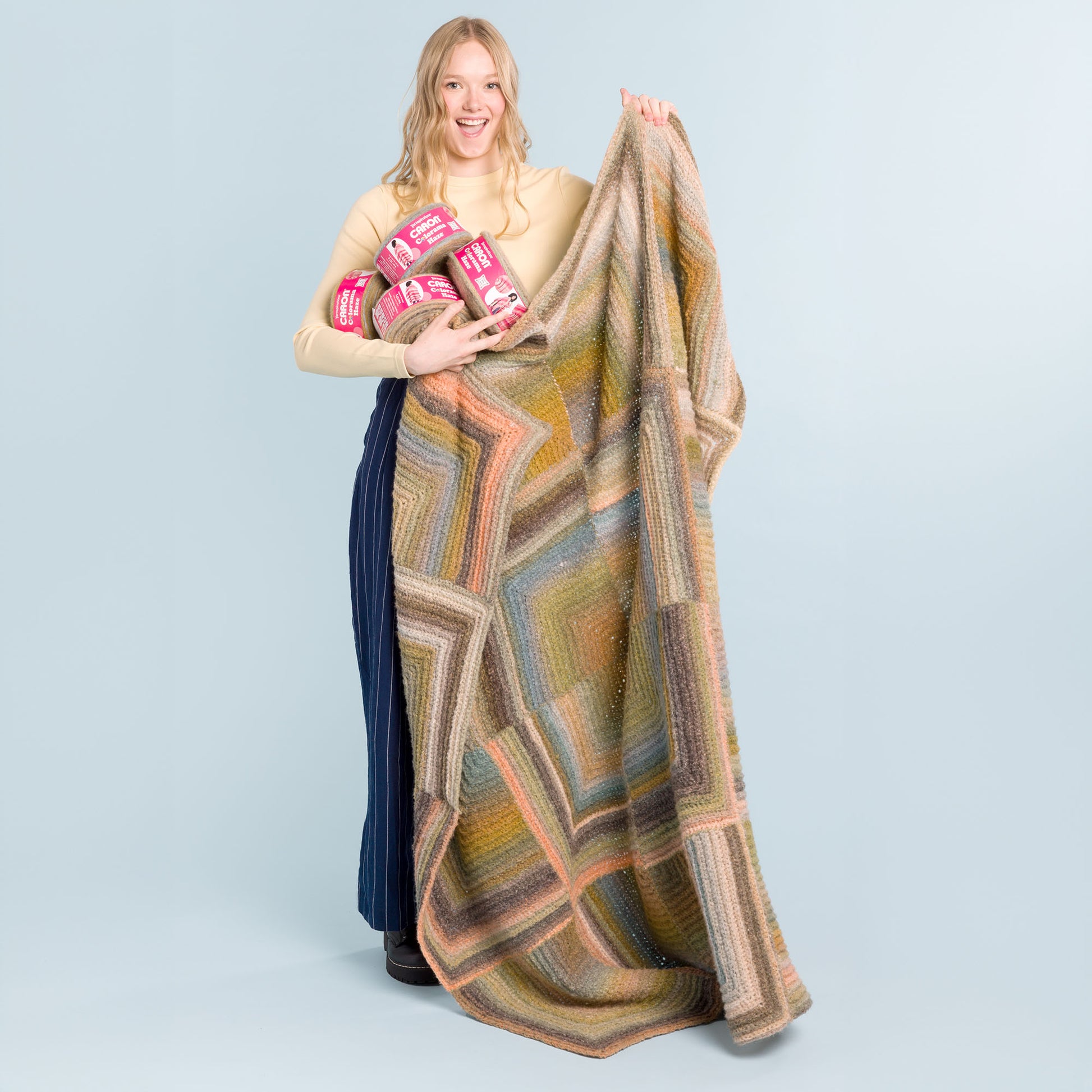 Free Easy Caron Hazy Grid Lines Crochet Blanket Pattern | Yarnspirations