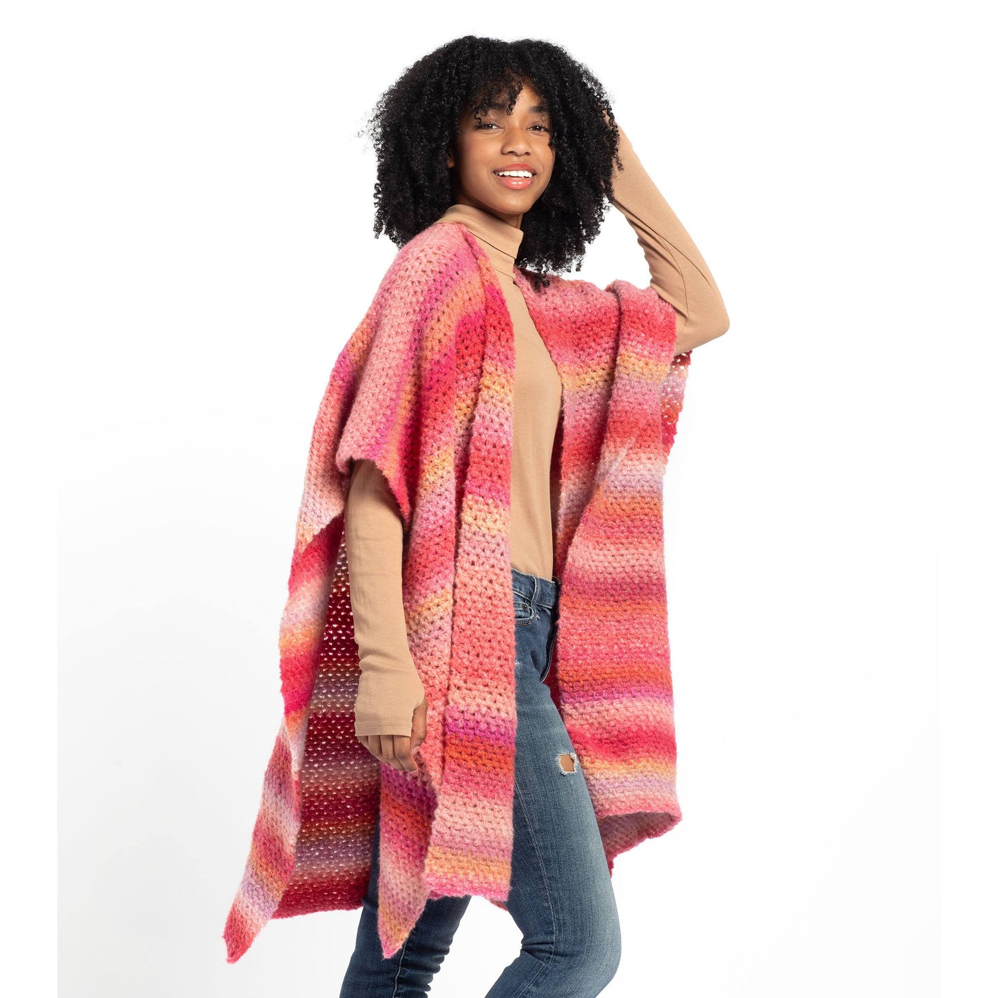 Free Beginner Caron Crochet Caught in a Haze Ruana Pattern | Yarnspirations