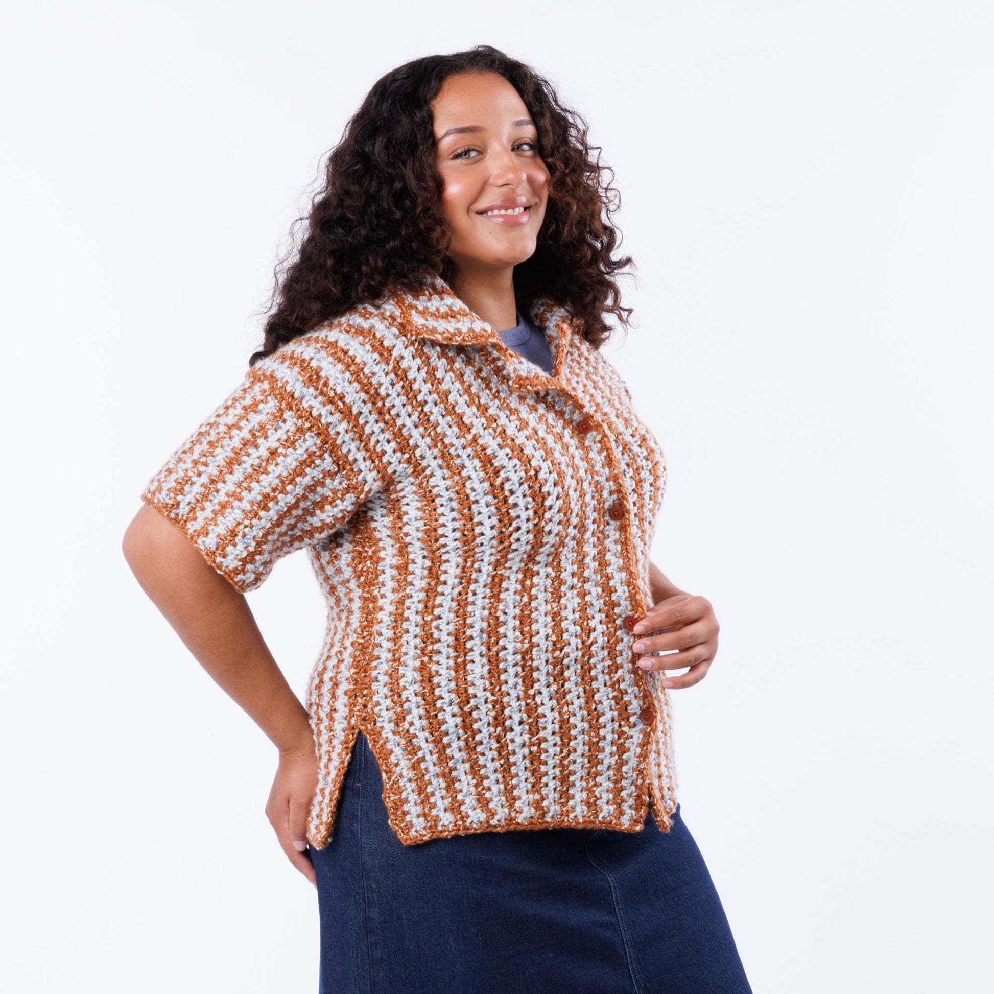 Free Easy Caron Crochet Striped Cabana Shirt Pattern | Yarnspirations
