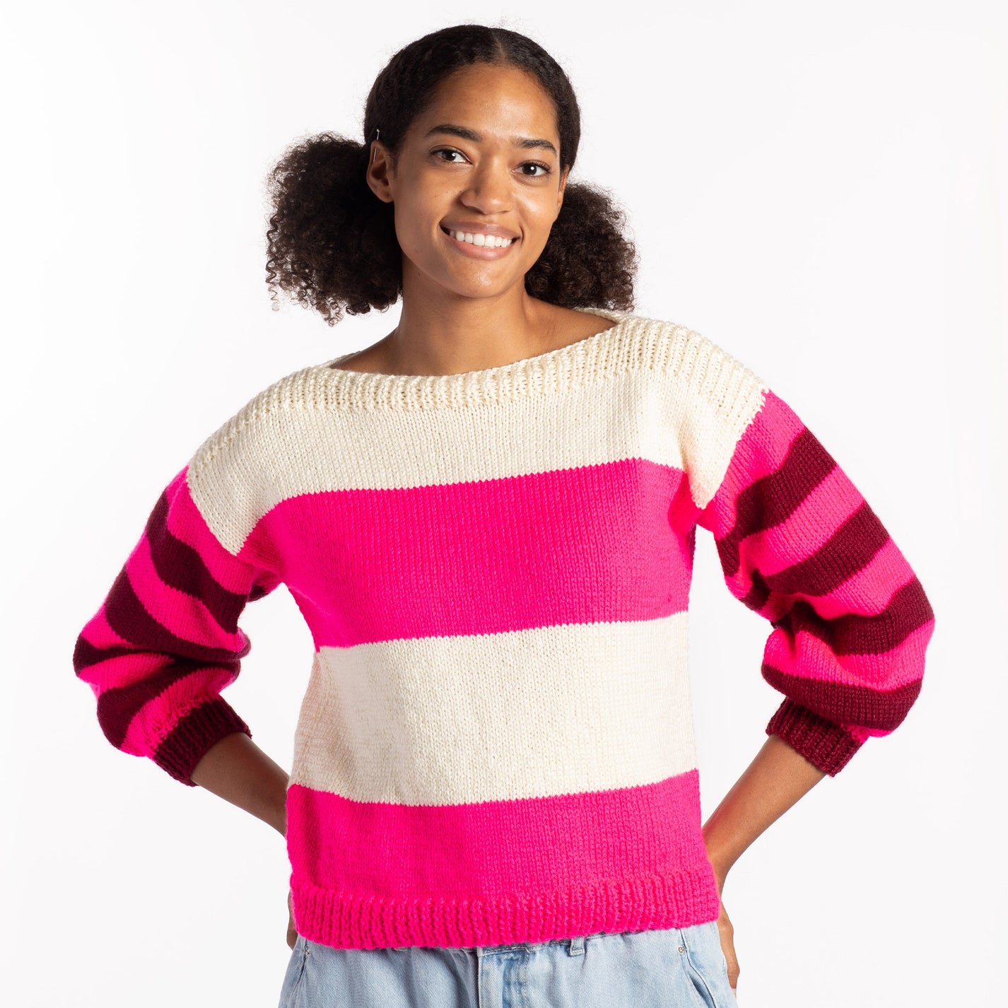 Free Beginner Caron Striped Harmony Beginner Sweater Knitting Pattern ...
