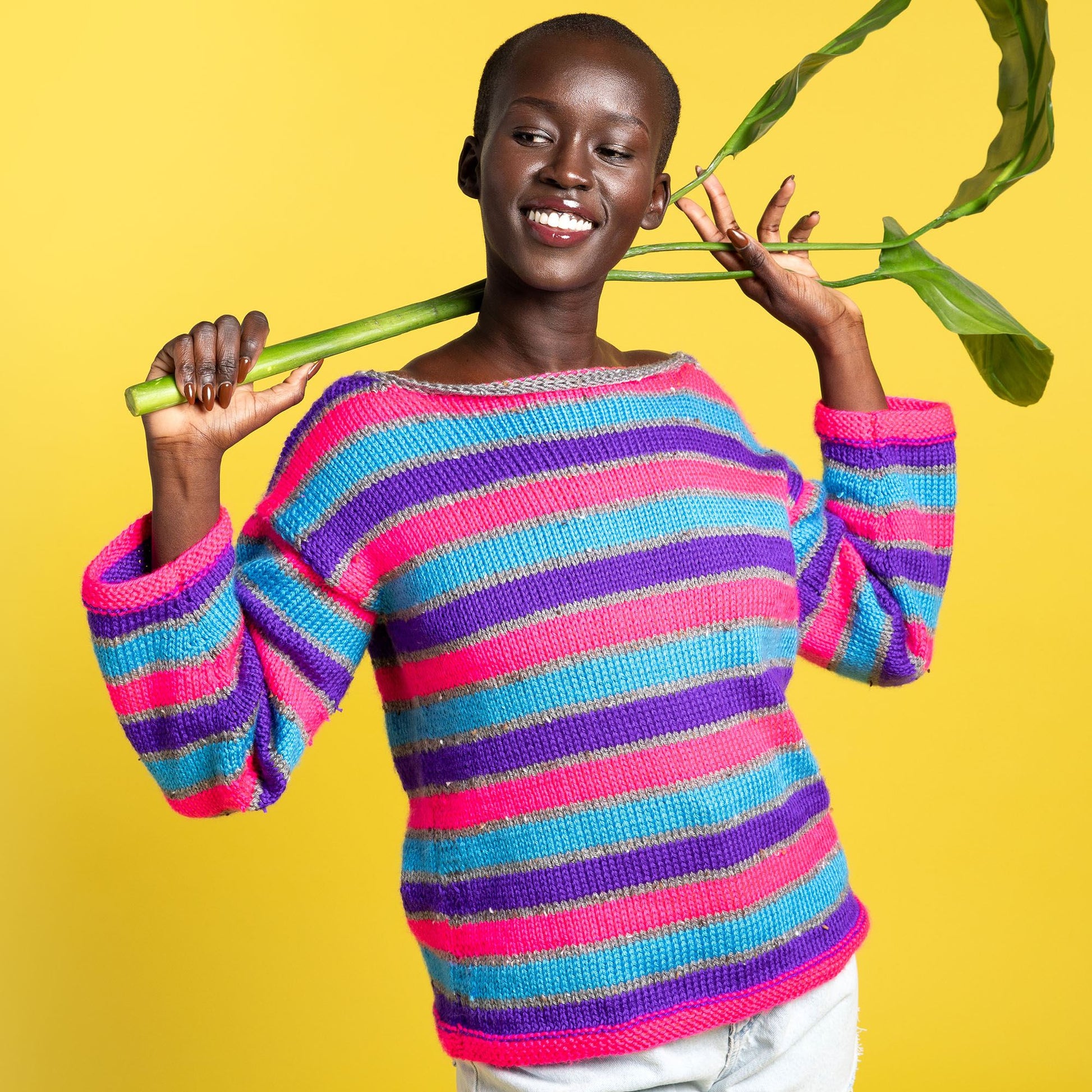 Free Easy Caron Bold Stripes Boatneck Pullover Pattern | Yarnspirations