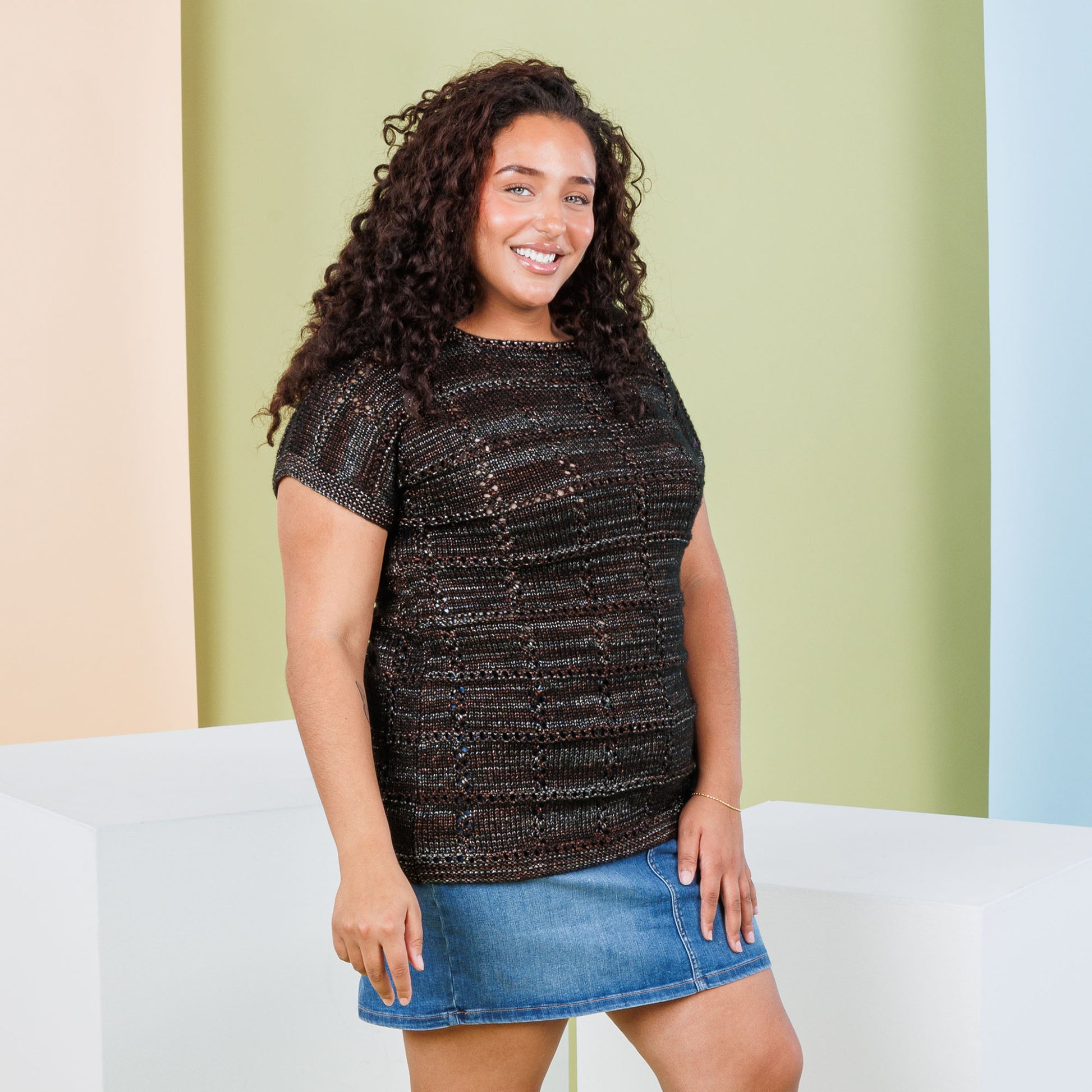 Free Intermediate Caron Knit Boxy Tunic Tee Pattern | Yarnspirations
