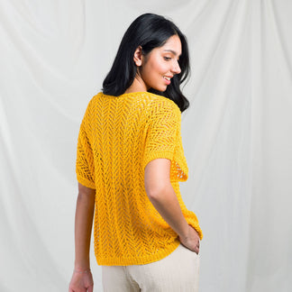 Free Beginner Patons Linen Goldenrod Lace Knit Top Pattern | Yarnspirations