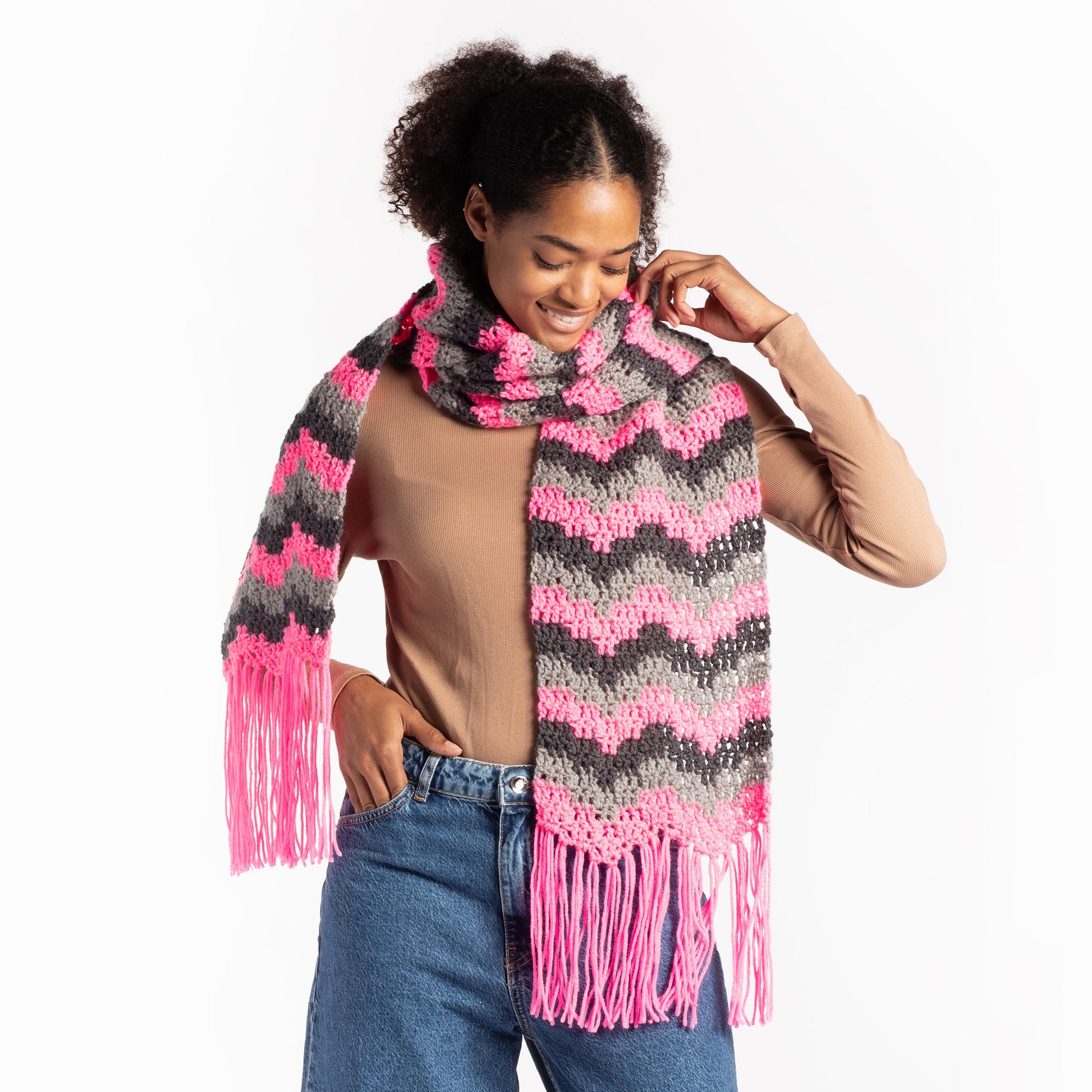 Free Easy Red Heart Striped Bargello Scarf Crochet Pattern | Yarnspirations