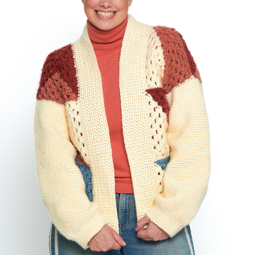 Free Beginner Red Heart Split Granny Square Open Front Cardigan Crochet ...