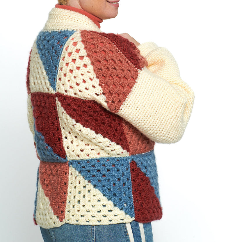 Free Beginner Red Heart Split Granny Square Open Front Cardigan Crochet ...