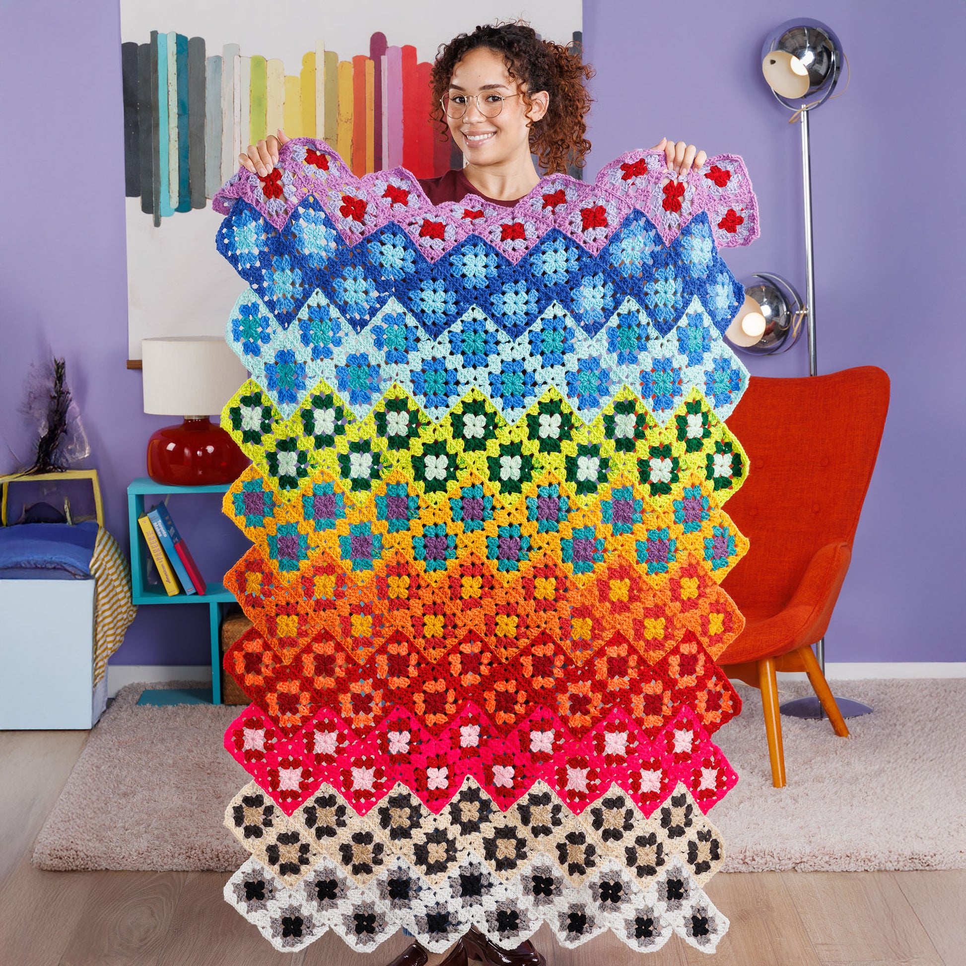 Free Easy Red Heart Crochet Spectrum of Squares Blanket Pattern ...