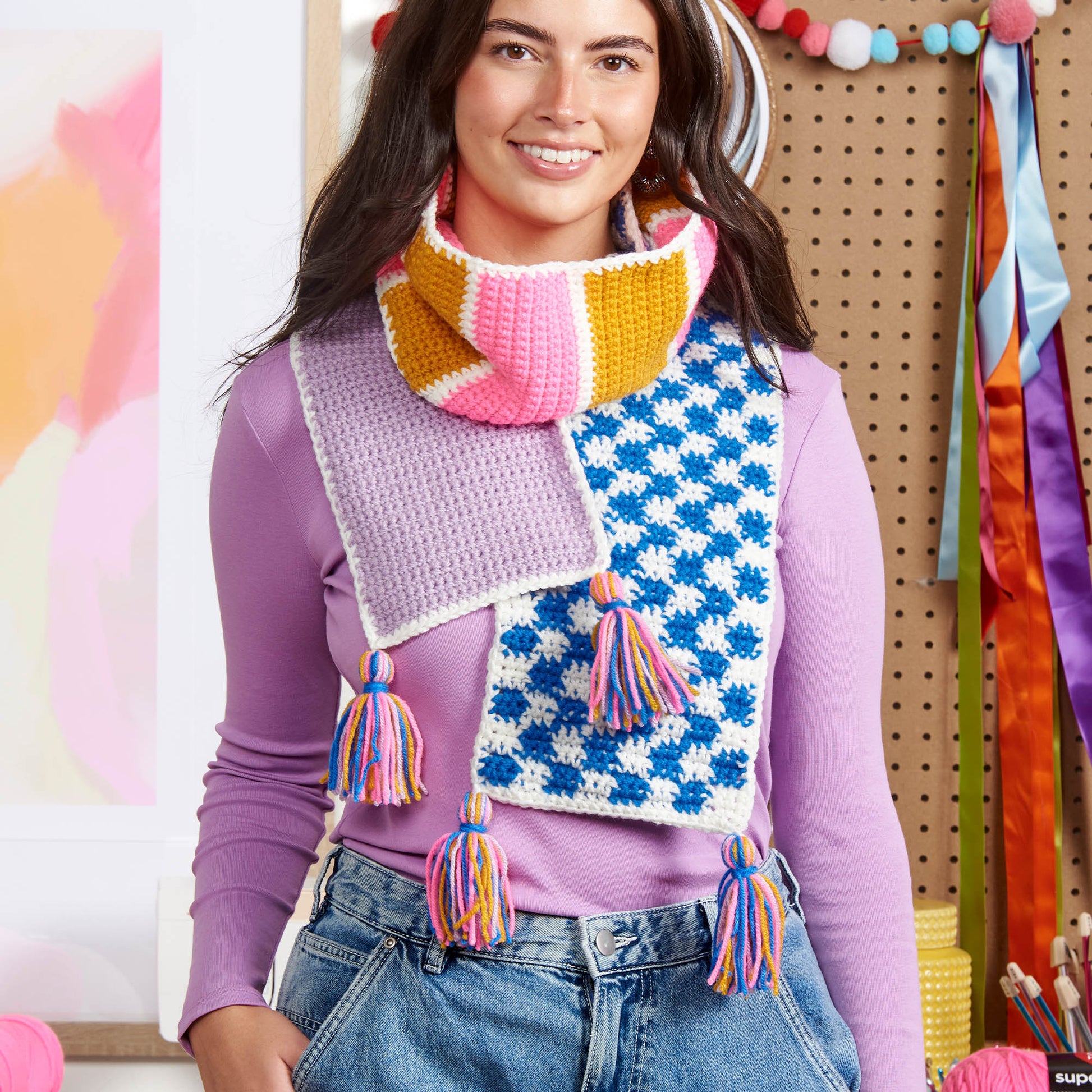 Free Easy Red Heart Crochet Color Crazy Scarf Pattern | Yarnspirations