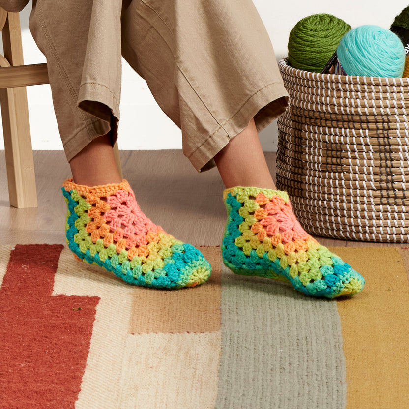 Free Easy Red Heart Hexi-Magic Crochet Slippers Pattern | Yarnspirations