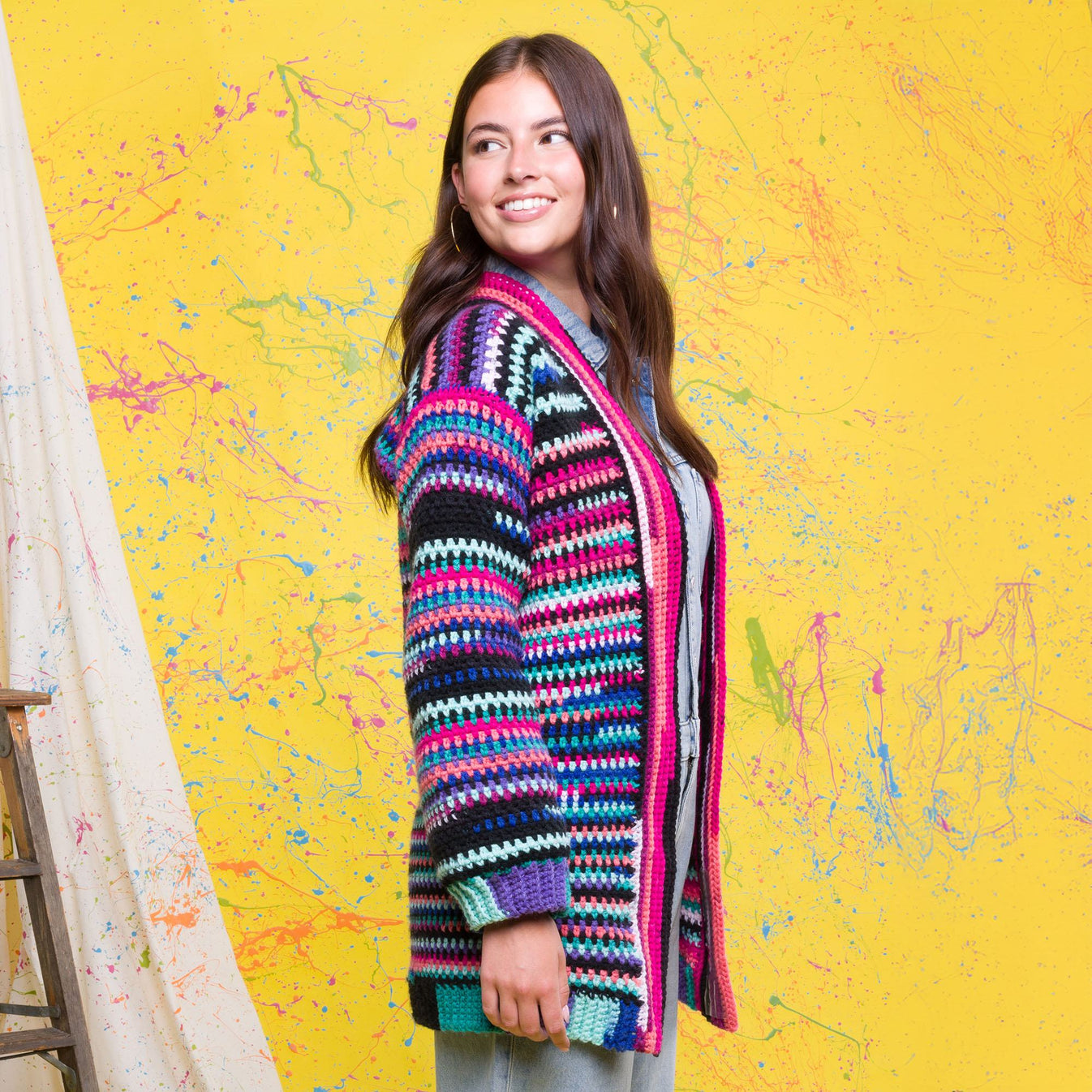 Free Beginner Red Heart Vivid Stripes Crochet Cardigan Pattern ...