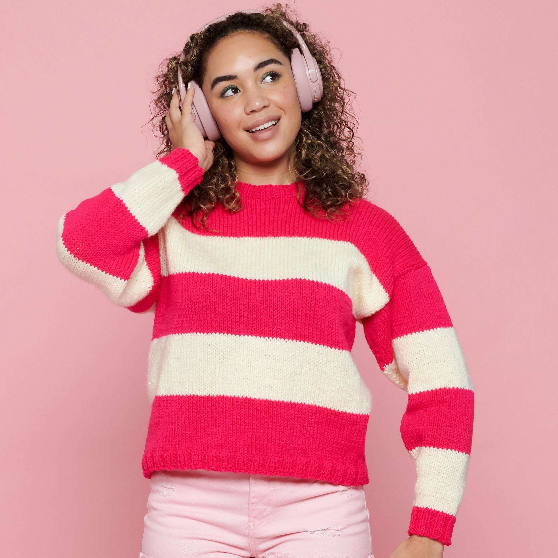 Free Easy Red Heart Statement Stripes Sweater Knitting Pattern ...