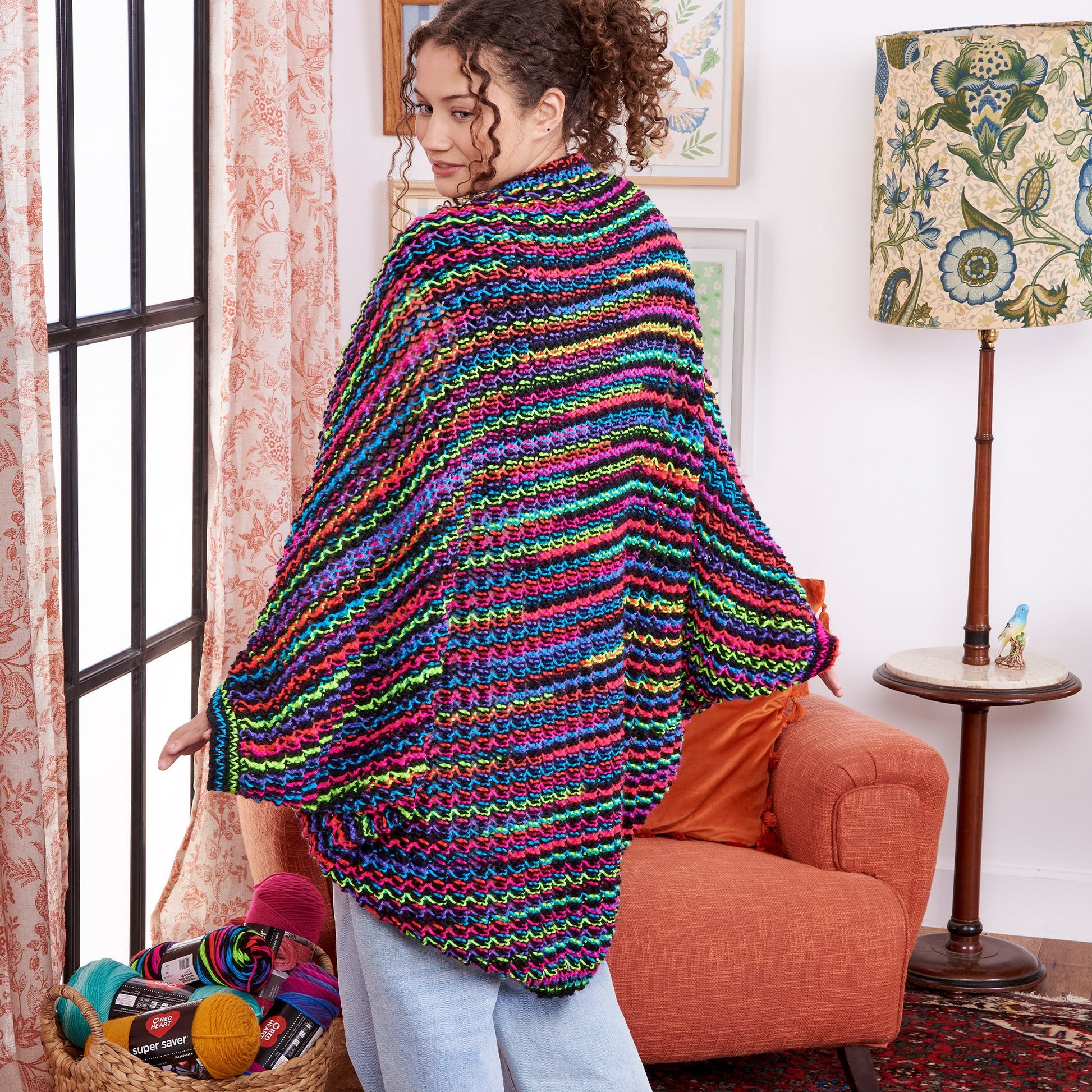 Free Beginner Red Heart Spectrum Striped Snuggle Knit Cocoon Cardi ...