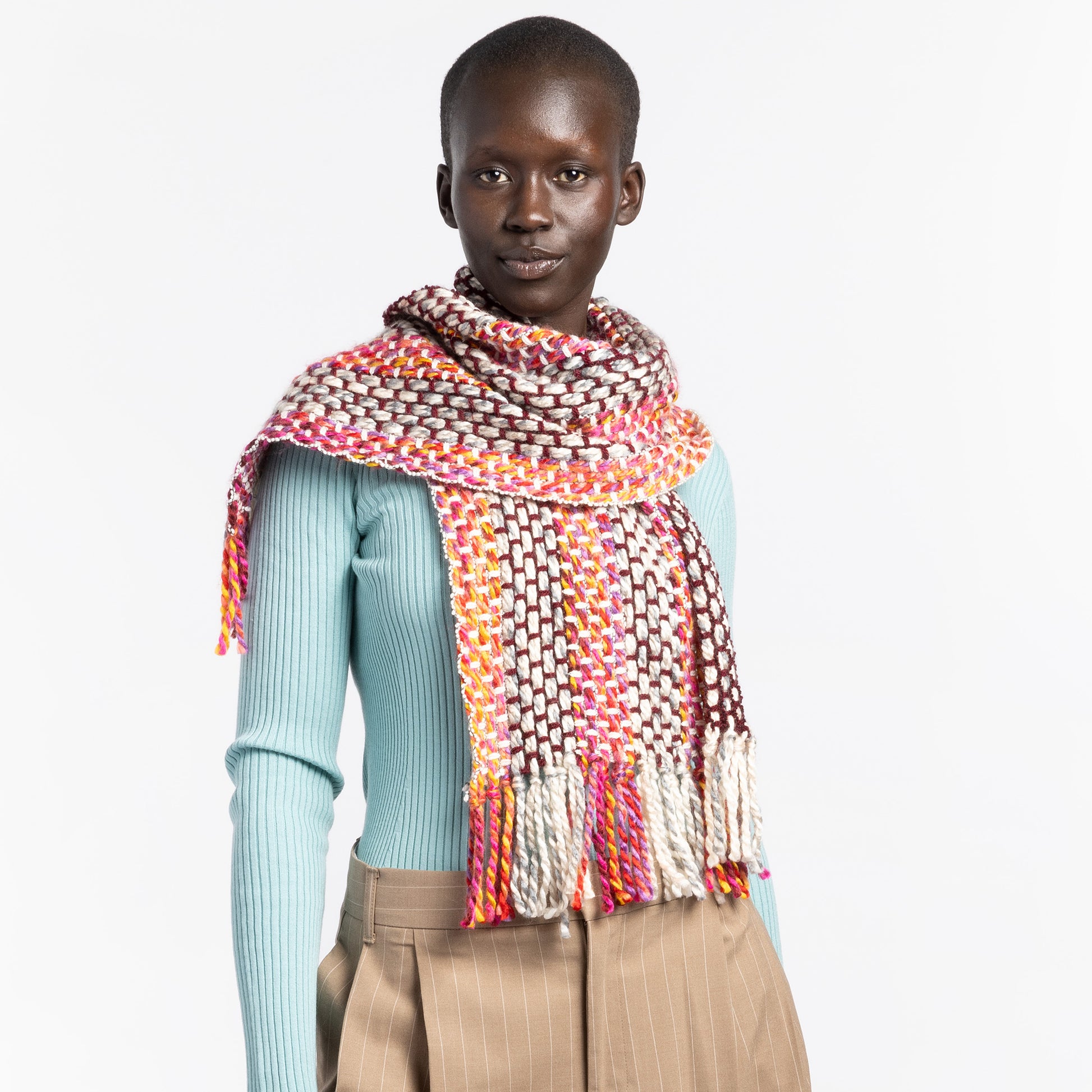 Free Easy Bernat Striped Weaving Scarf Knitting Pattern | Yarnspirations