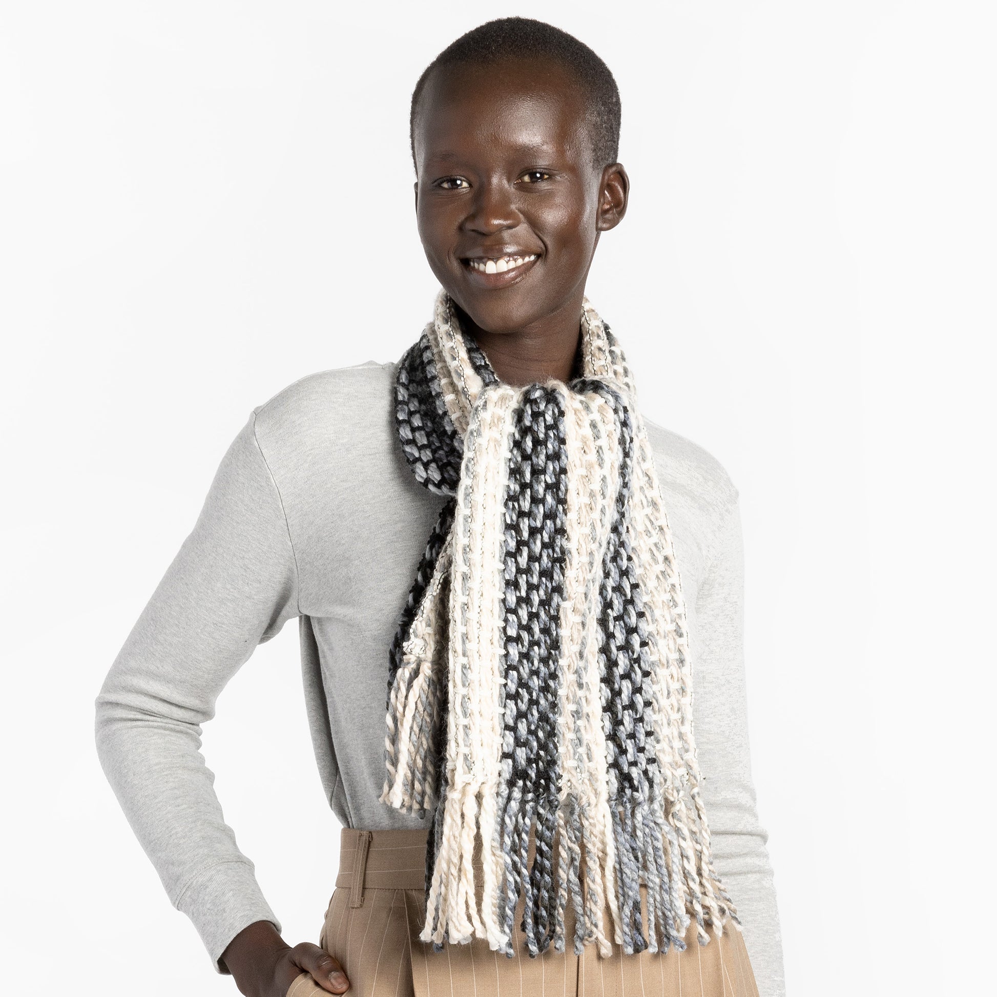 Free Easy Bernat Striped Weaving Scarf Knitting Pattern | Yarnspirations