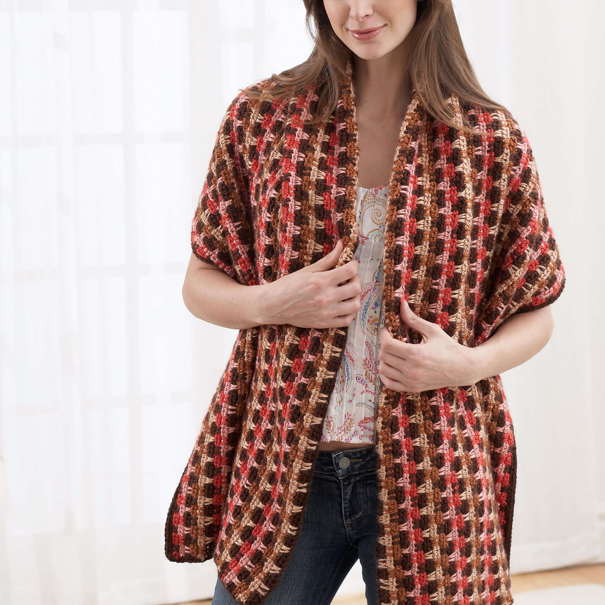 Free Easy Bernat Striped Shawl Crochet Pattern | Yarnspirations