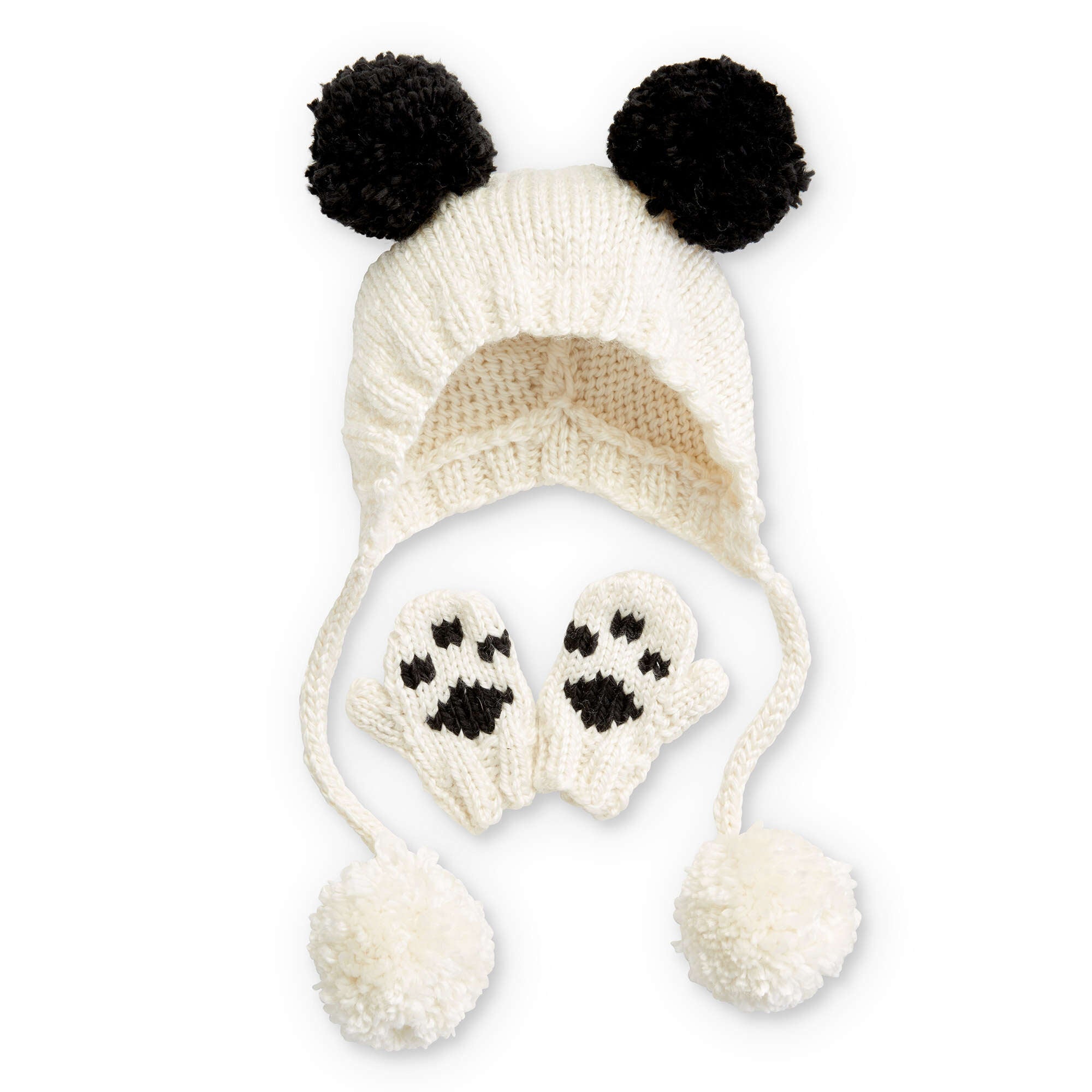 Free Easy Bernat Panda-monium Hat & Mitts Knitting Pattern | Yarnspirations