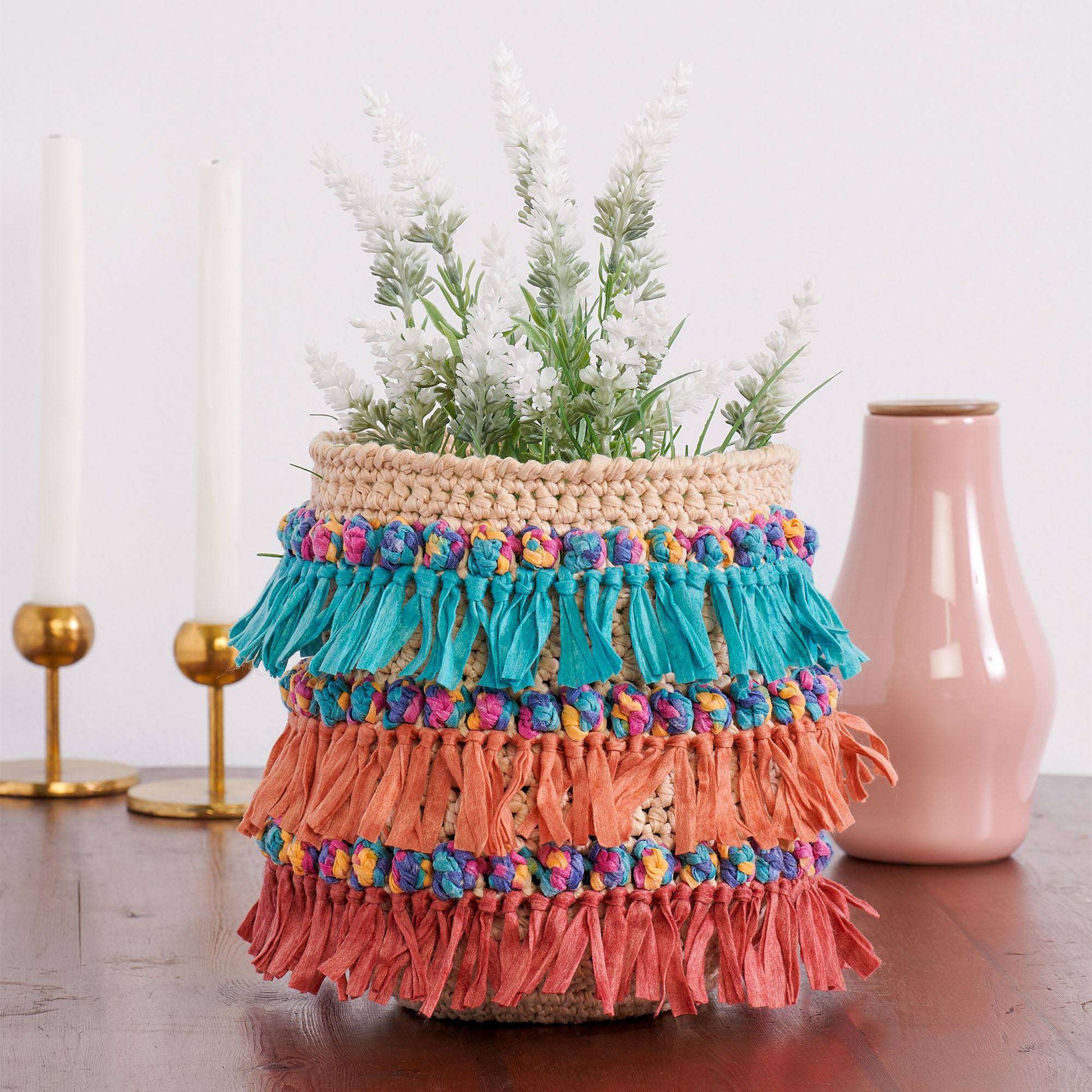 Bernat Crochet On The Fringe Basket | Yarnspirations