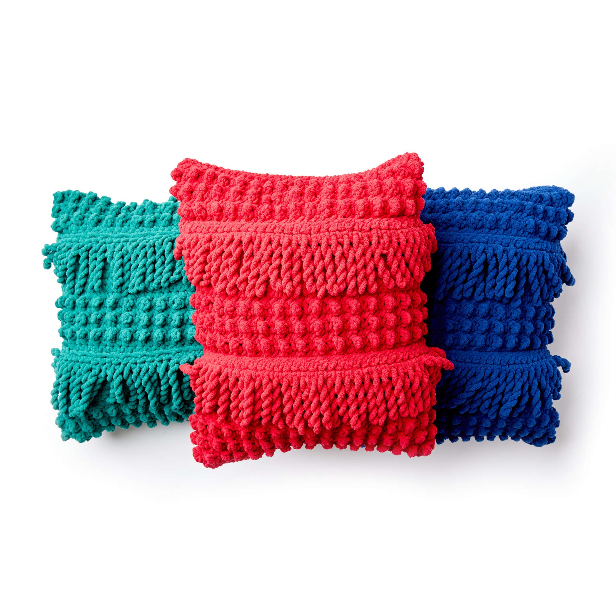 Free Easy Bernat Bobble Fringe Pillow Crochet Pattern | Yarnspirations