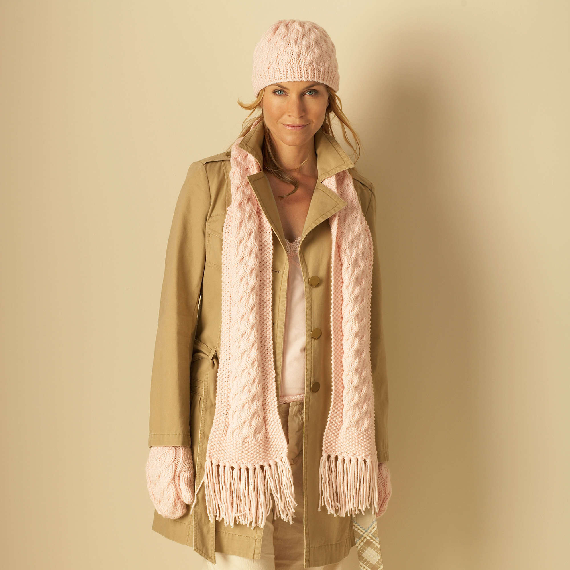 Free Easy Bernat Cable Hat, Scarf & Mittens Knitting Pattern ...