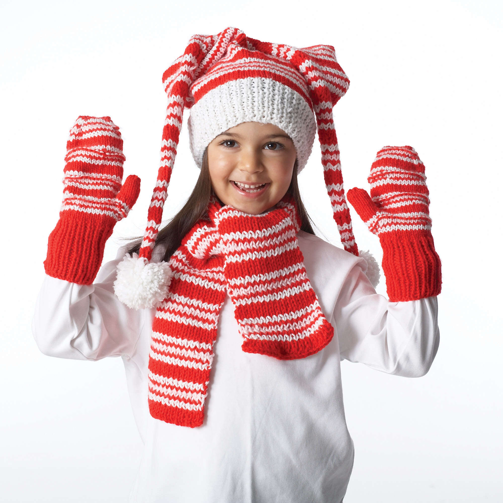 Free Easy Bernat Striped Hat, Mittens & Scarf Knitting Pattern ...