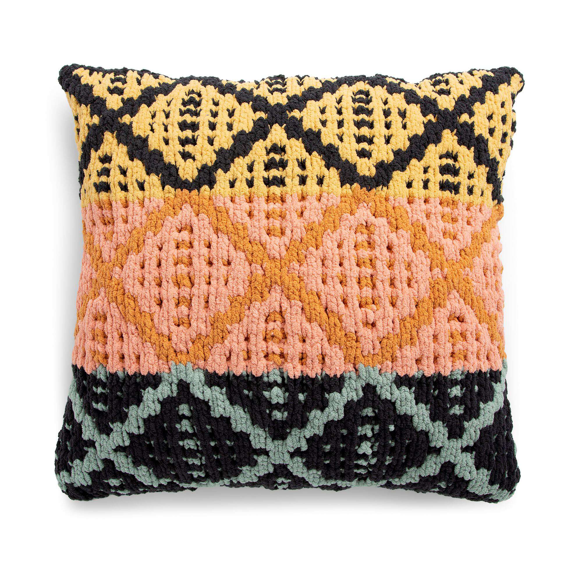 Free Bernat Geometric Mosaic Pillow Knitting Pattern | Yarnspirations