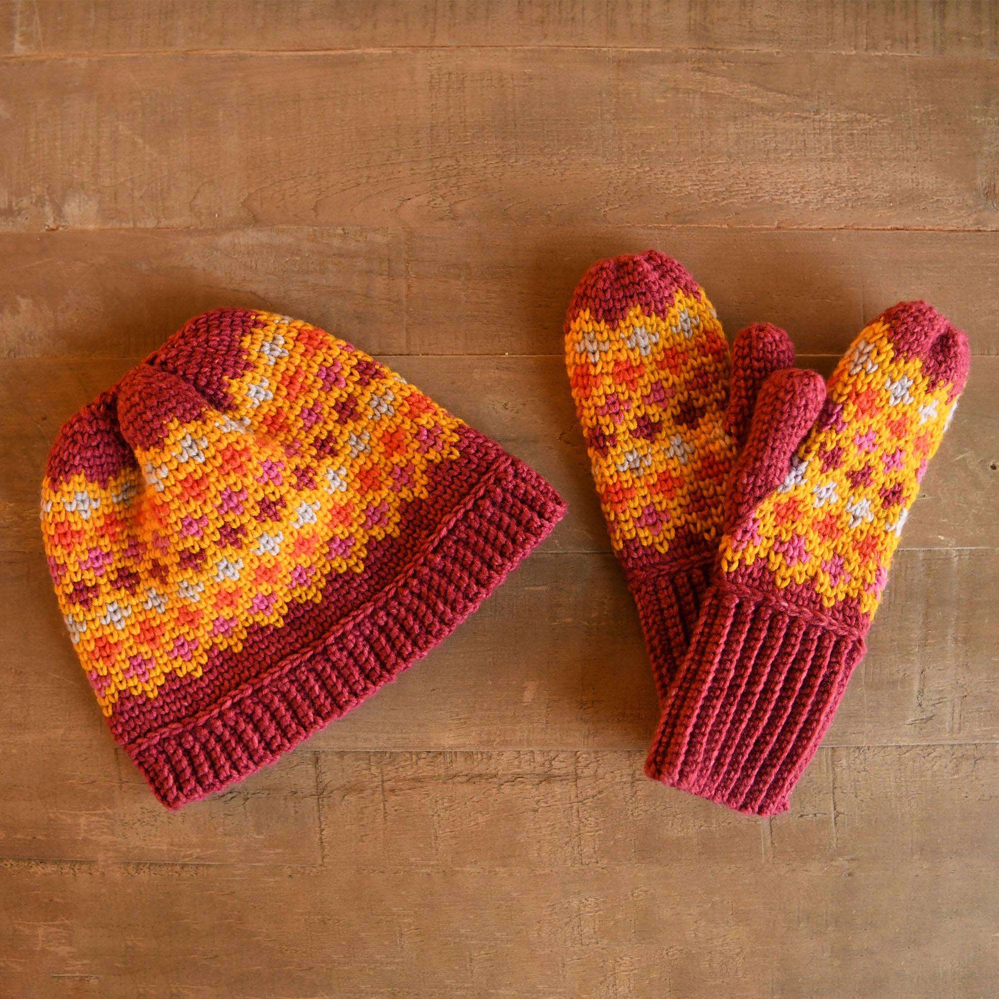 Free Caron Shannon Hat & Mitt Set Crochet Pattern | Yarnspirations