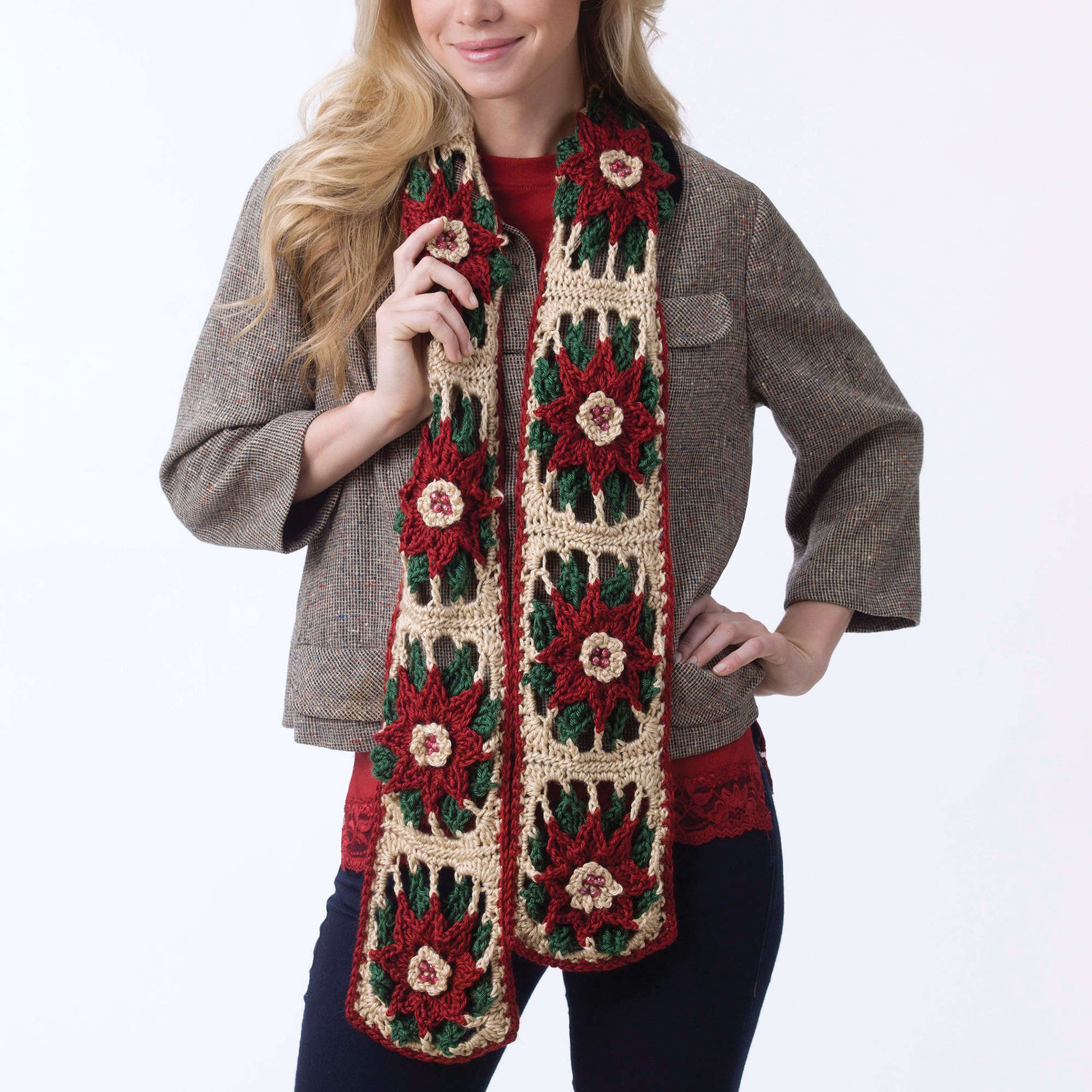 Free Easy Caron Poinsettia Scarf Crochet Pattern | Yarnspirations