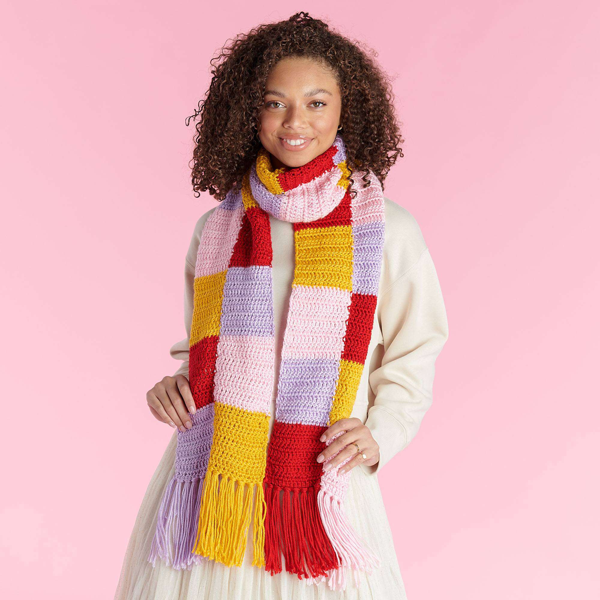 Free Easy Caron Colorful Blocks Scarf Crochet Pattern | Yarnspirations