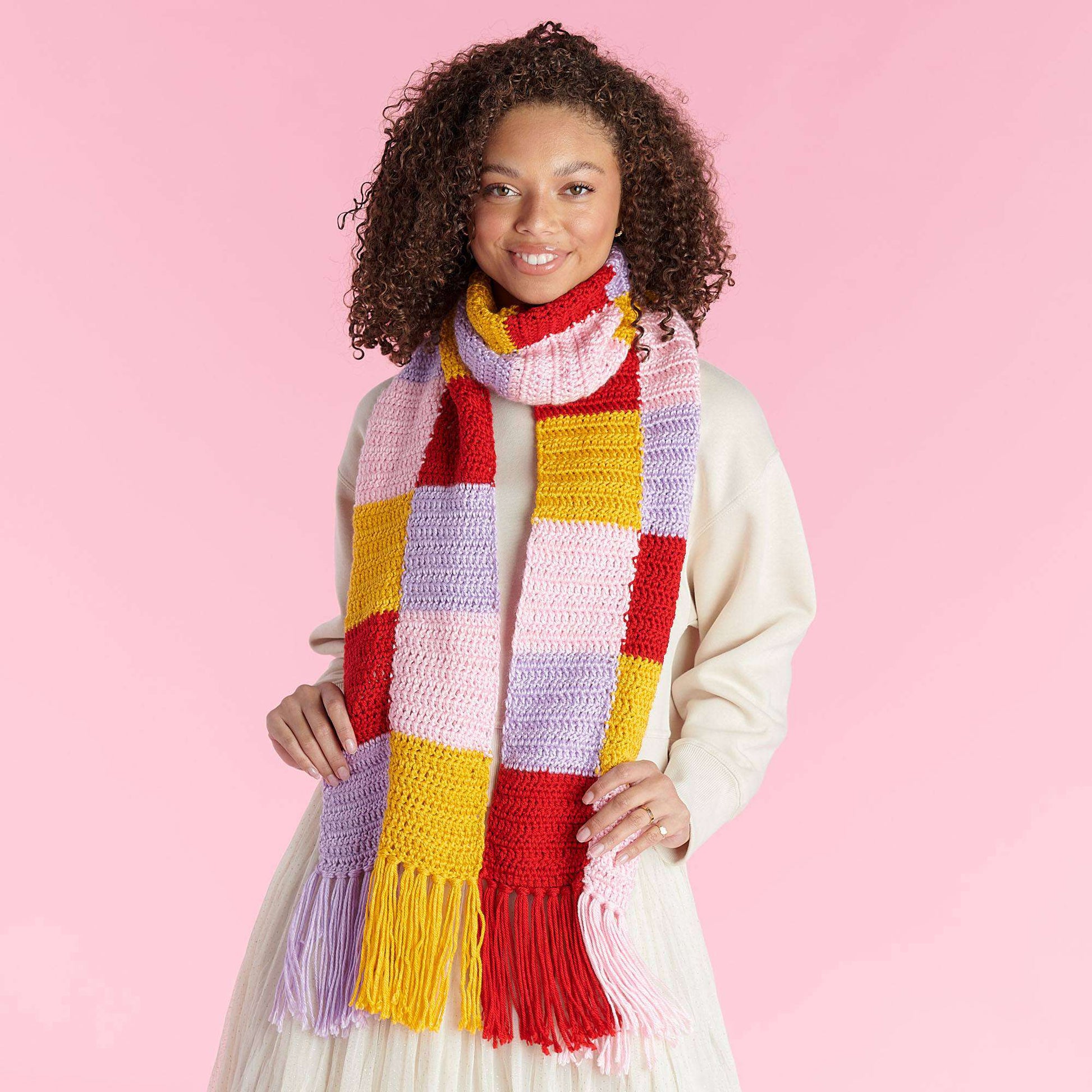 Free Easy Caron Colorful Blocks Scarf Crochet Pattern | Yarnspirations