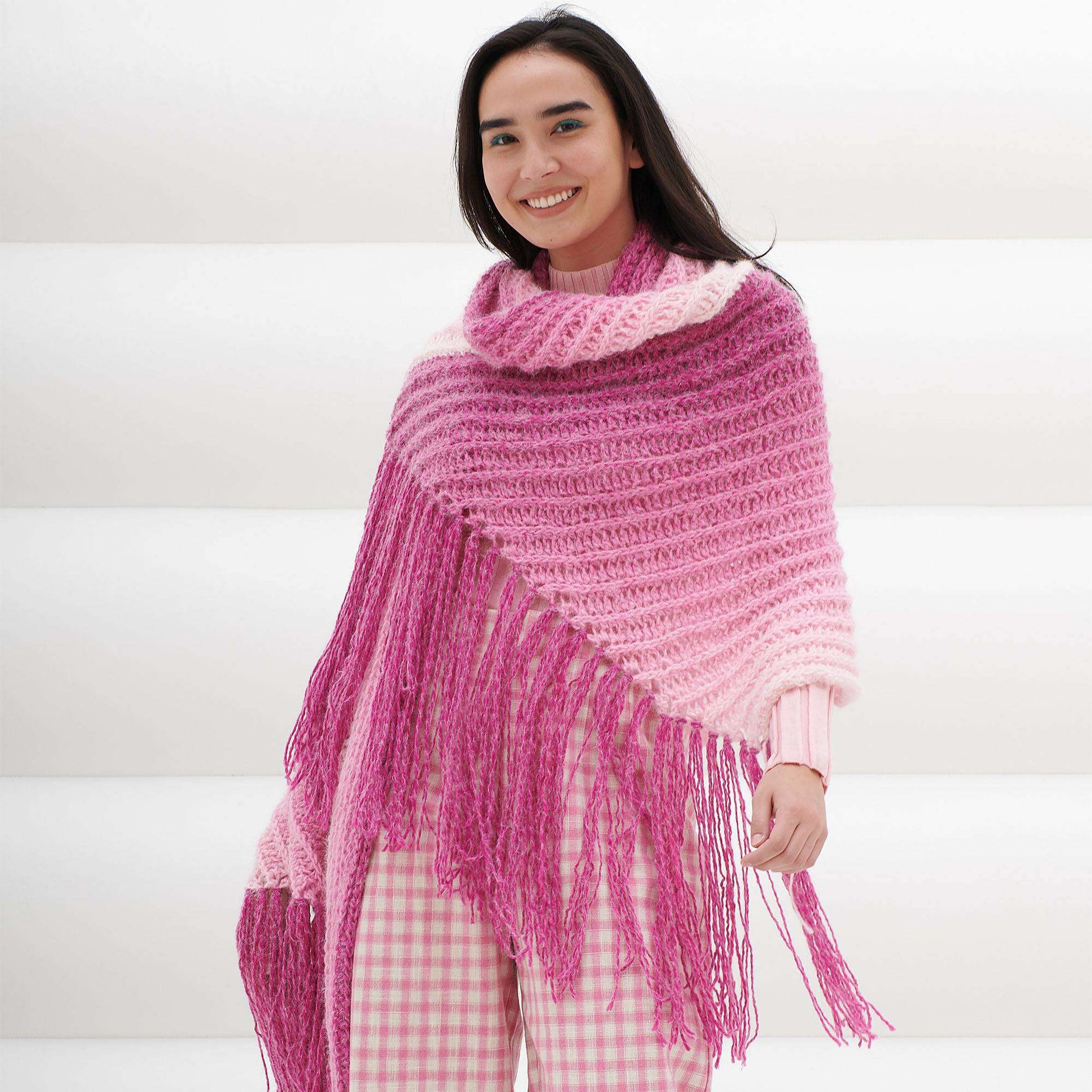 Free Easy Caron Dramatic Fringe Wrap Crochet Pattern | Yarnspirations