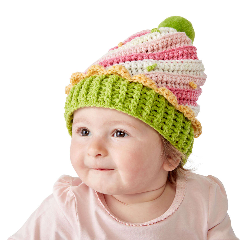 Free Easy Caron Sweet Swirl Cupcake Hat Crochet Pattern | Yarnspirations