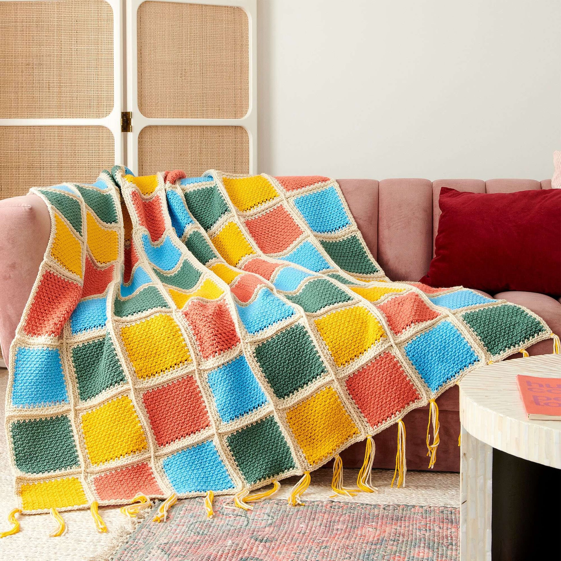 Free Easy Caron Colored Grid Blanket Crochet Pattern | Yarnspirations