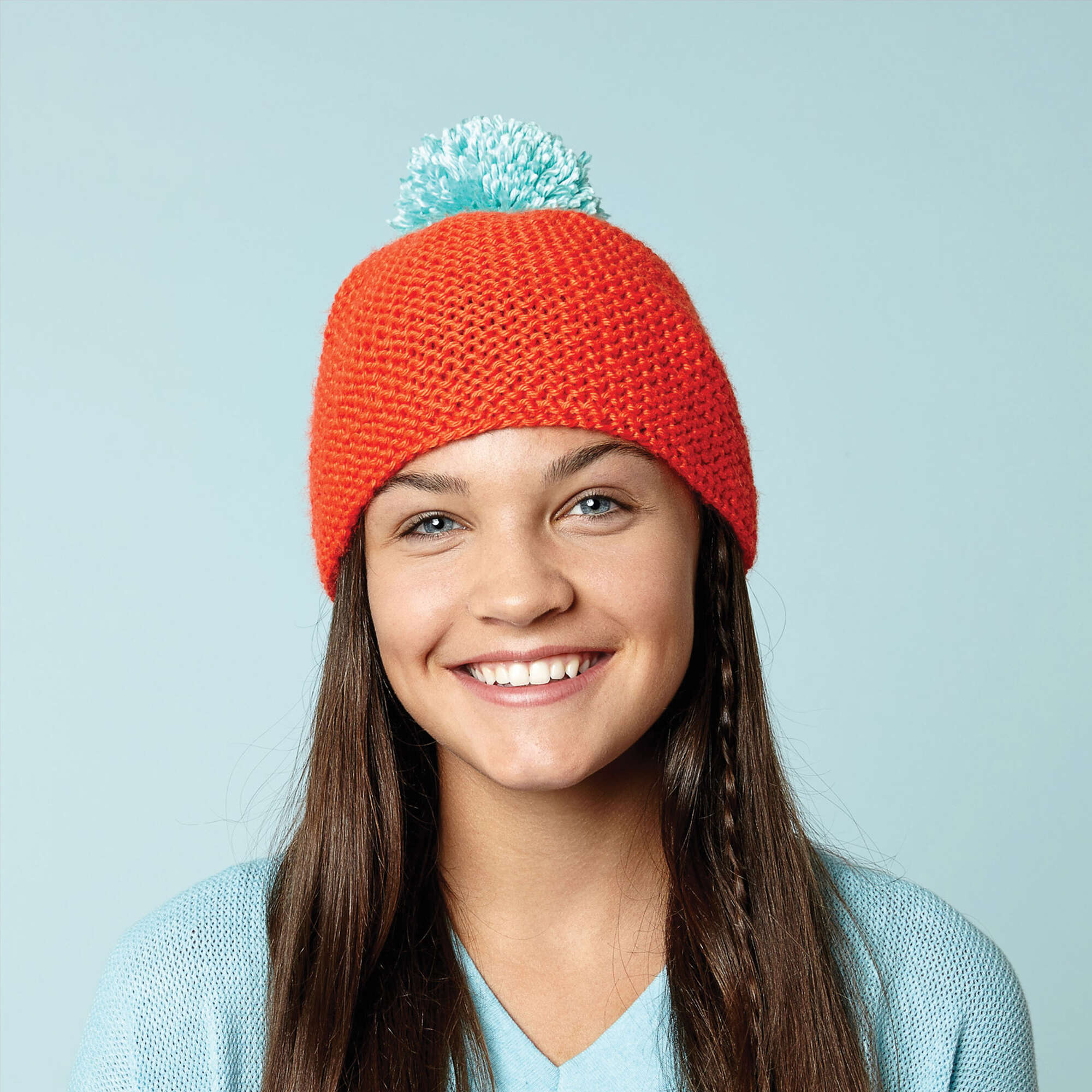Free Beginner Caron Beanie with Bright Pompom Knitting Pattern ...