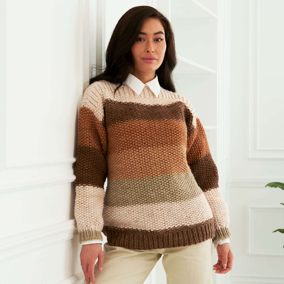Free Beginner Caron Let's Go Beginner Stripes Sweater Knitting Pattern ...