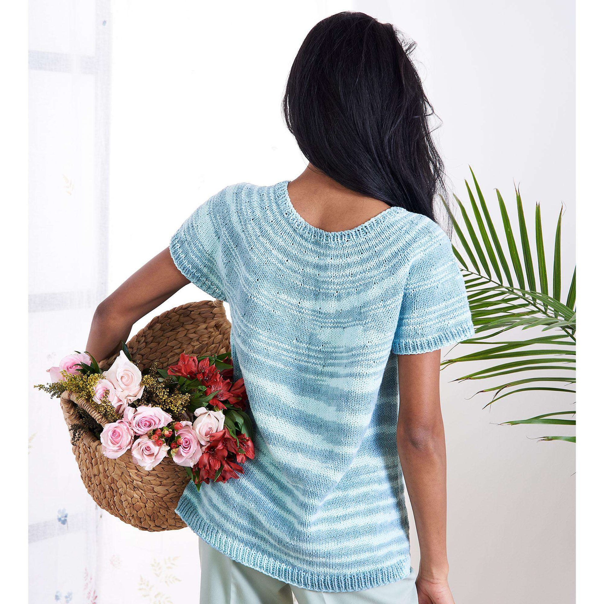 Free Easy Caron Top Down Tee Knitting Pattern | Yarnspirations