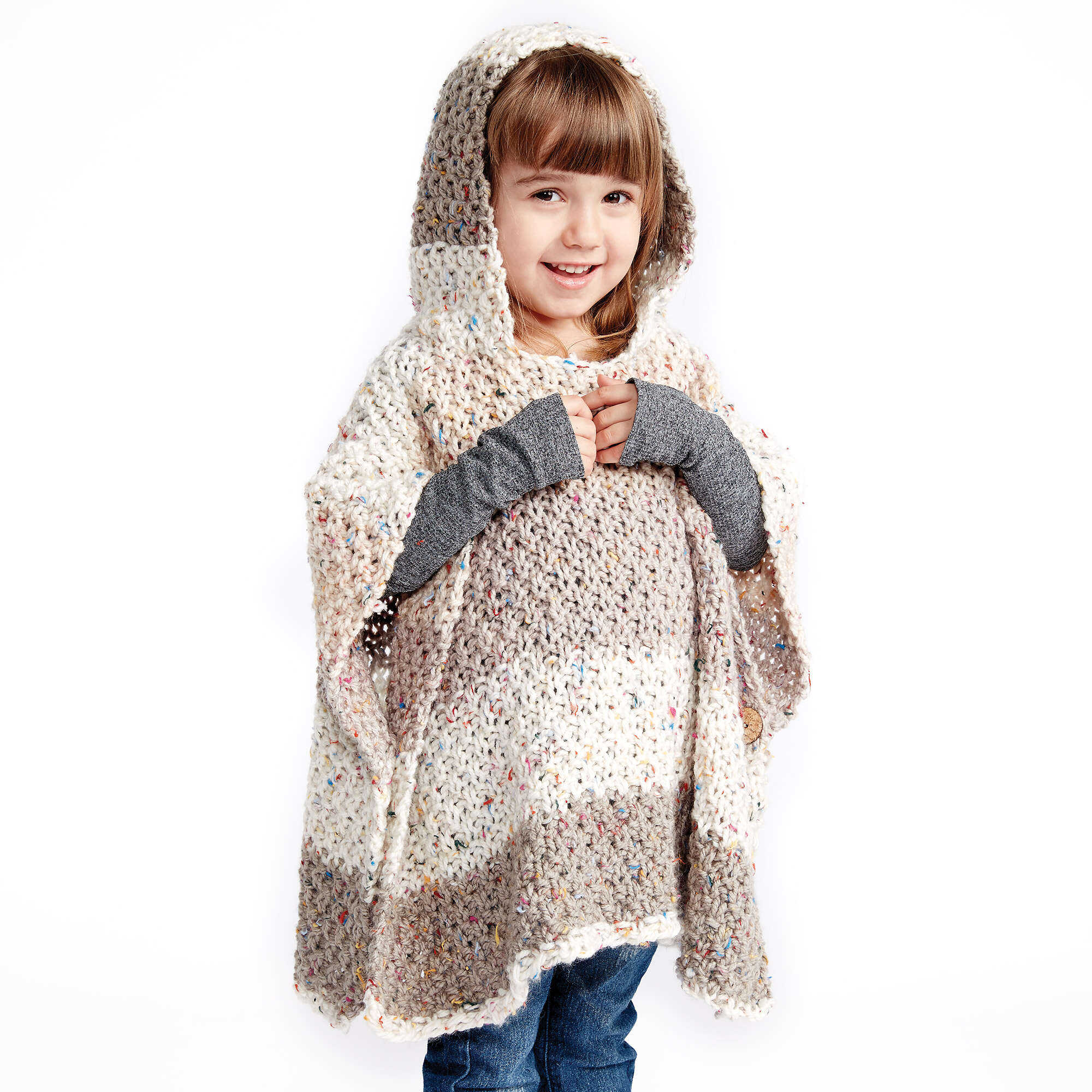 Free Easy Caron Hooded Girl's Poncho Knitting Pattern | Yarnspirations
