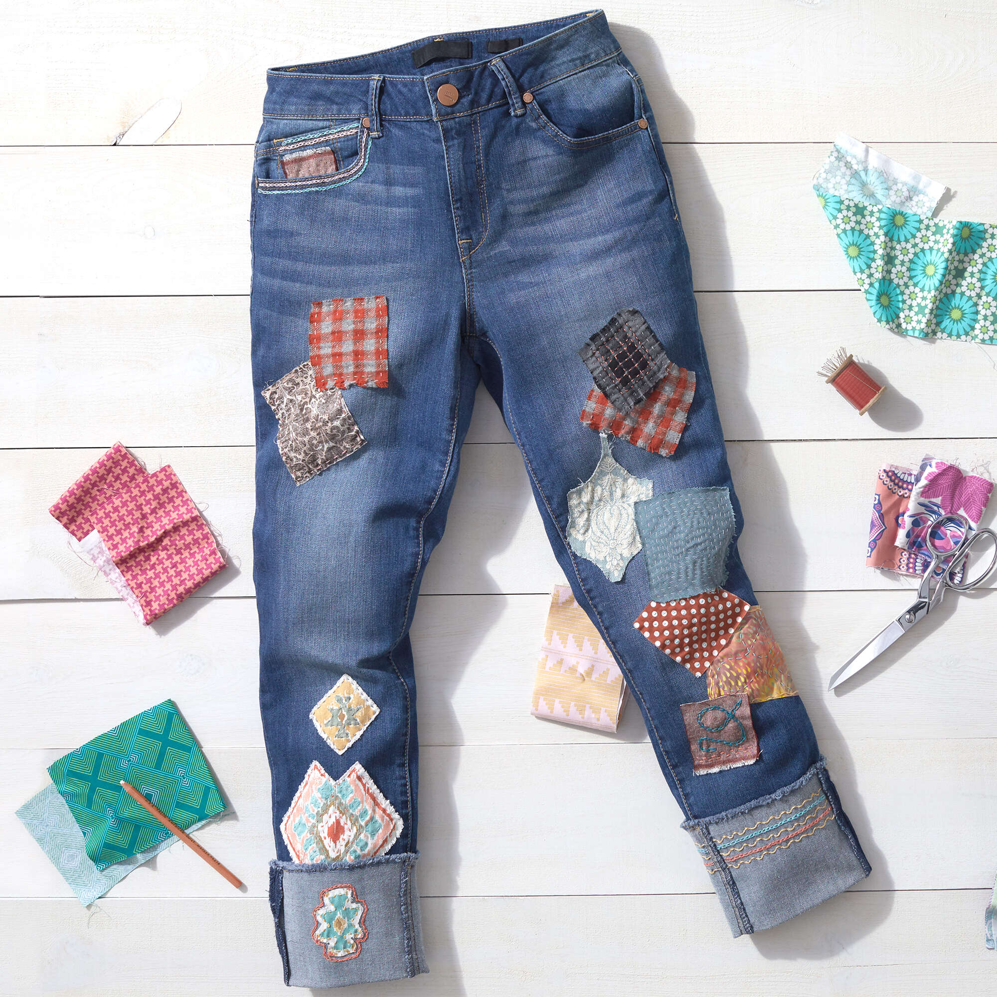 Free Easy Coats & Clark Patchwork Patched Jeans Sewing Pattern ...