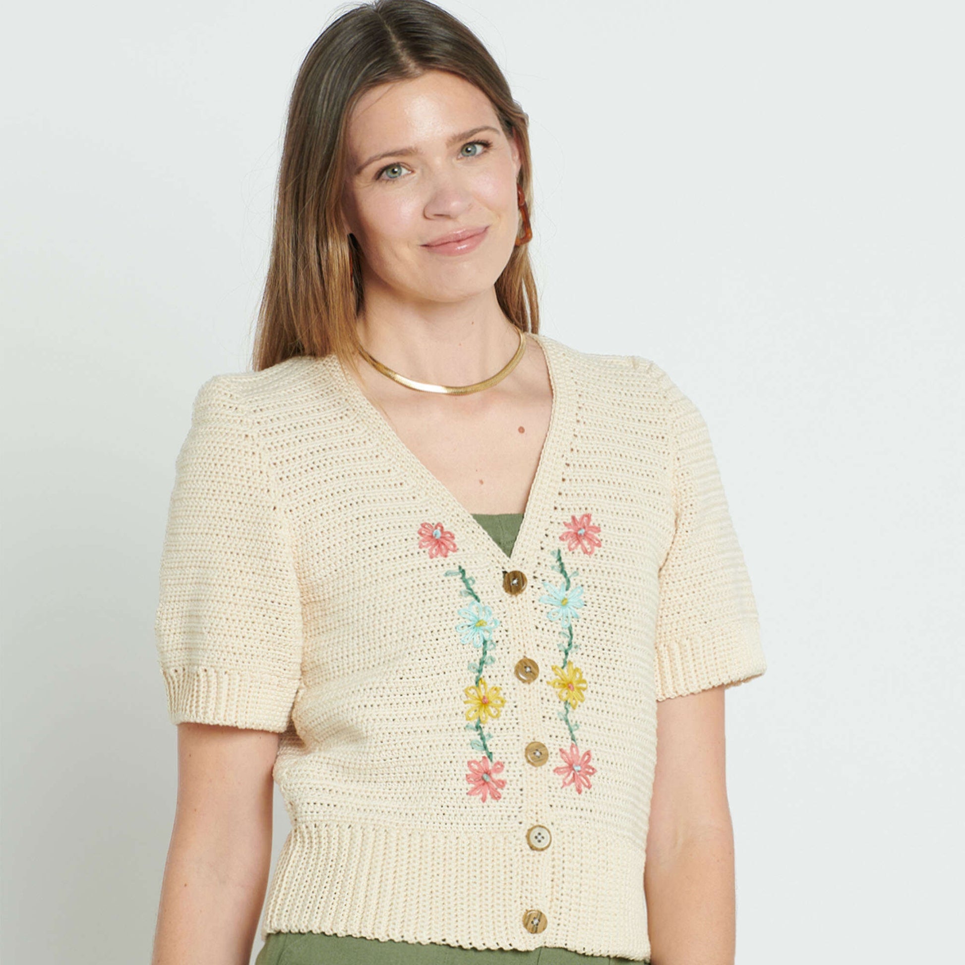 Free Easy Patons Embroidered V-Neck Cardigan Crochet Pattern ...
