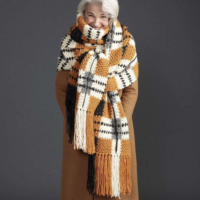 Patons Big Tartan Crochet Super Scarf | Yarnspirations