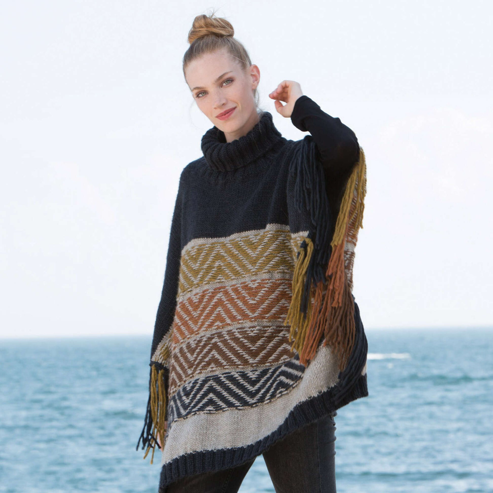 Free Patons Reverse Fair Isle Poncho Knitting Pattern | Yarnspirations