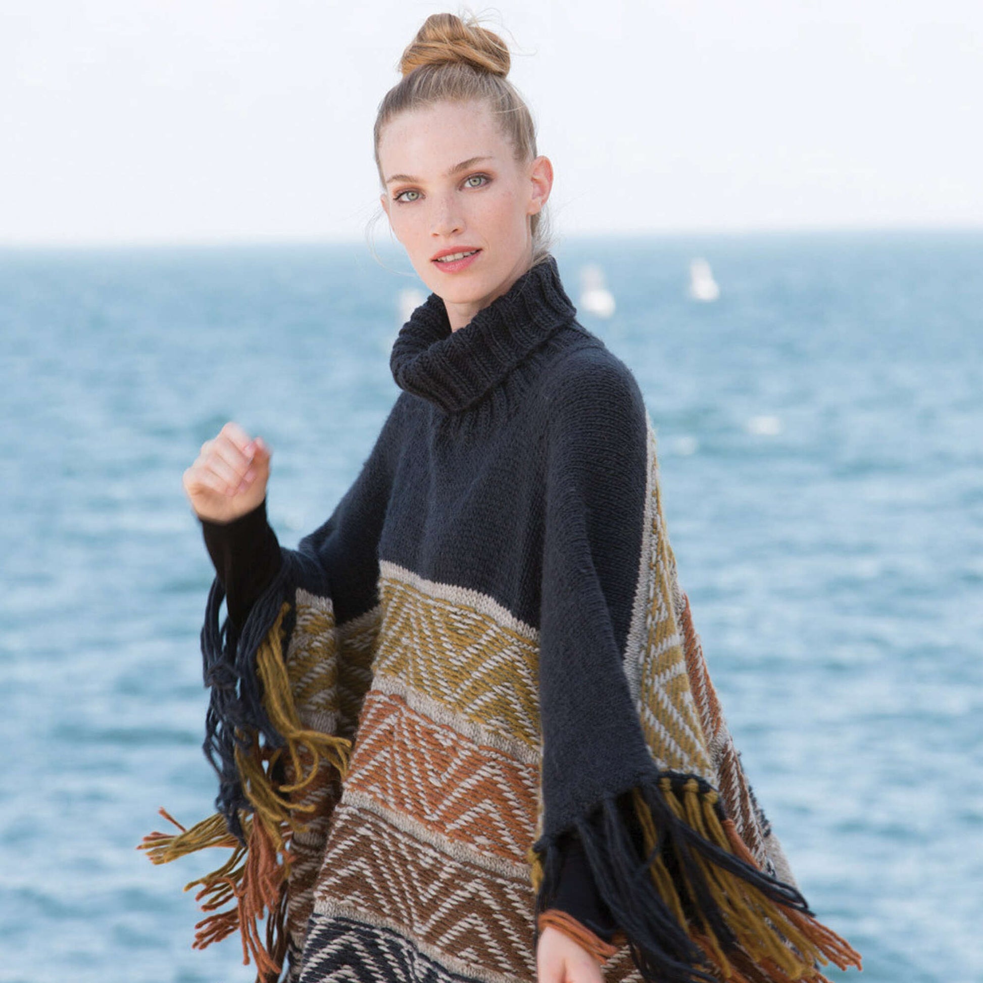 Free Patons Reverse Fair Isle Poncho Knitting Pattern | Yarnspirations