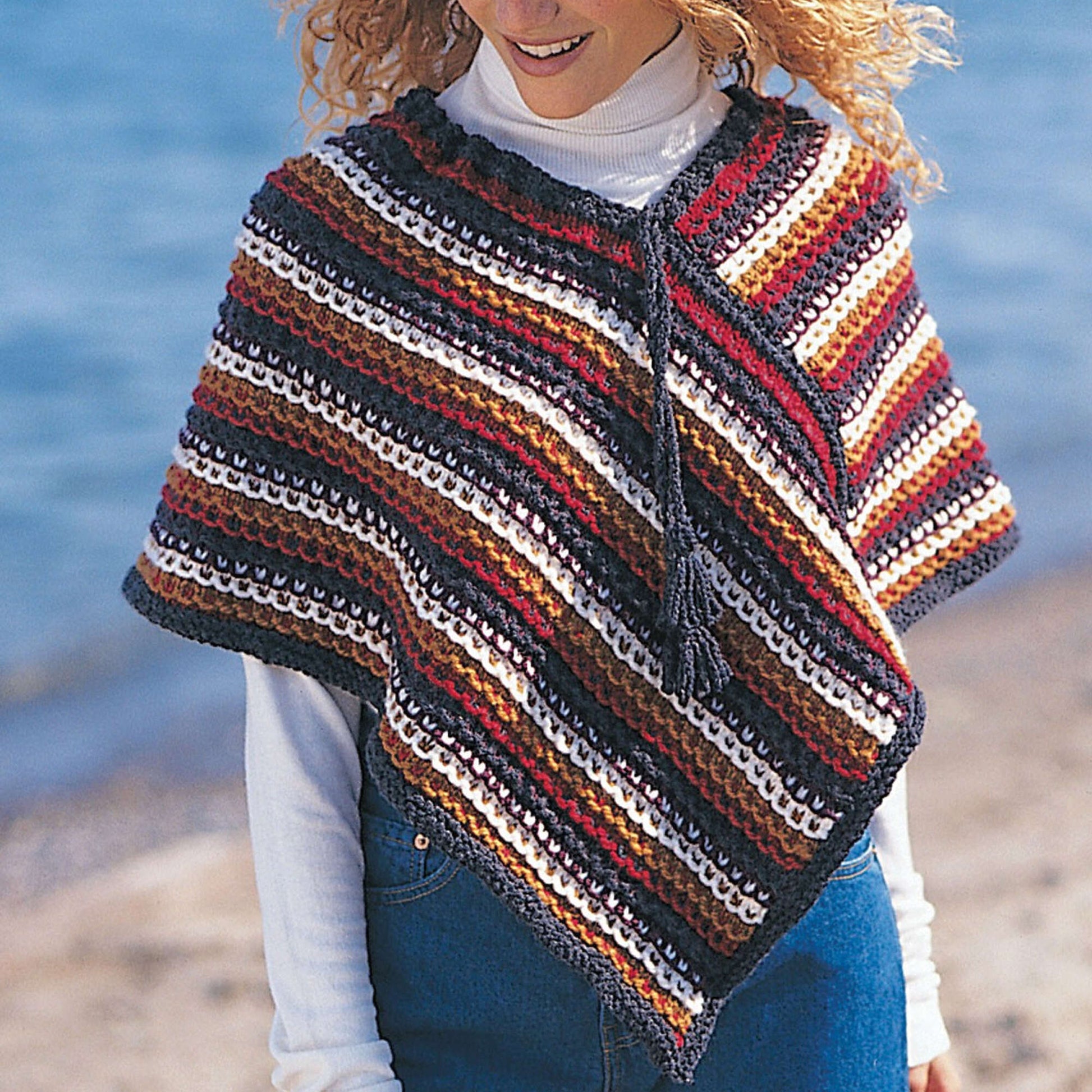 Free Patons Easy Rustic Stripes Poncho Pattern | Yarnspirations